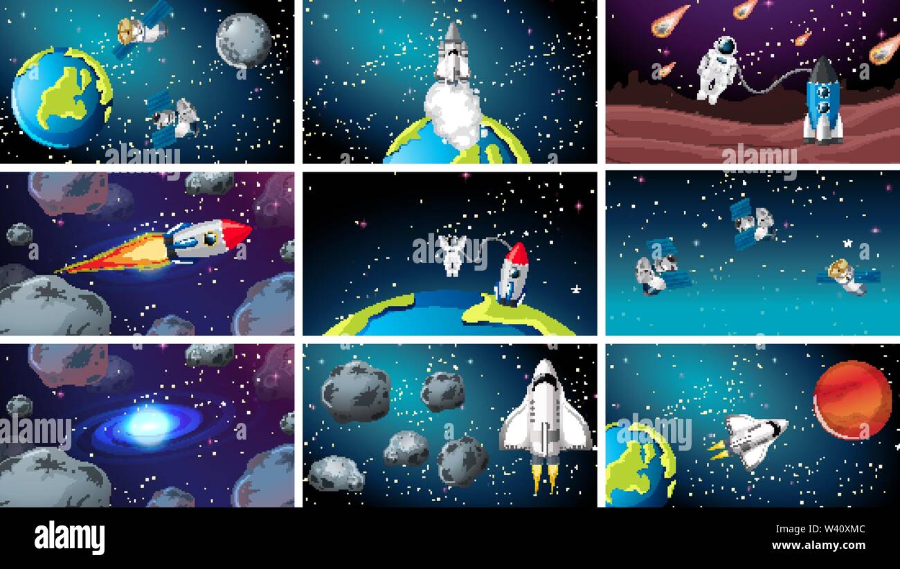 Set of universe space scenes illustration Stock Vector Image & Art - Alamy