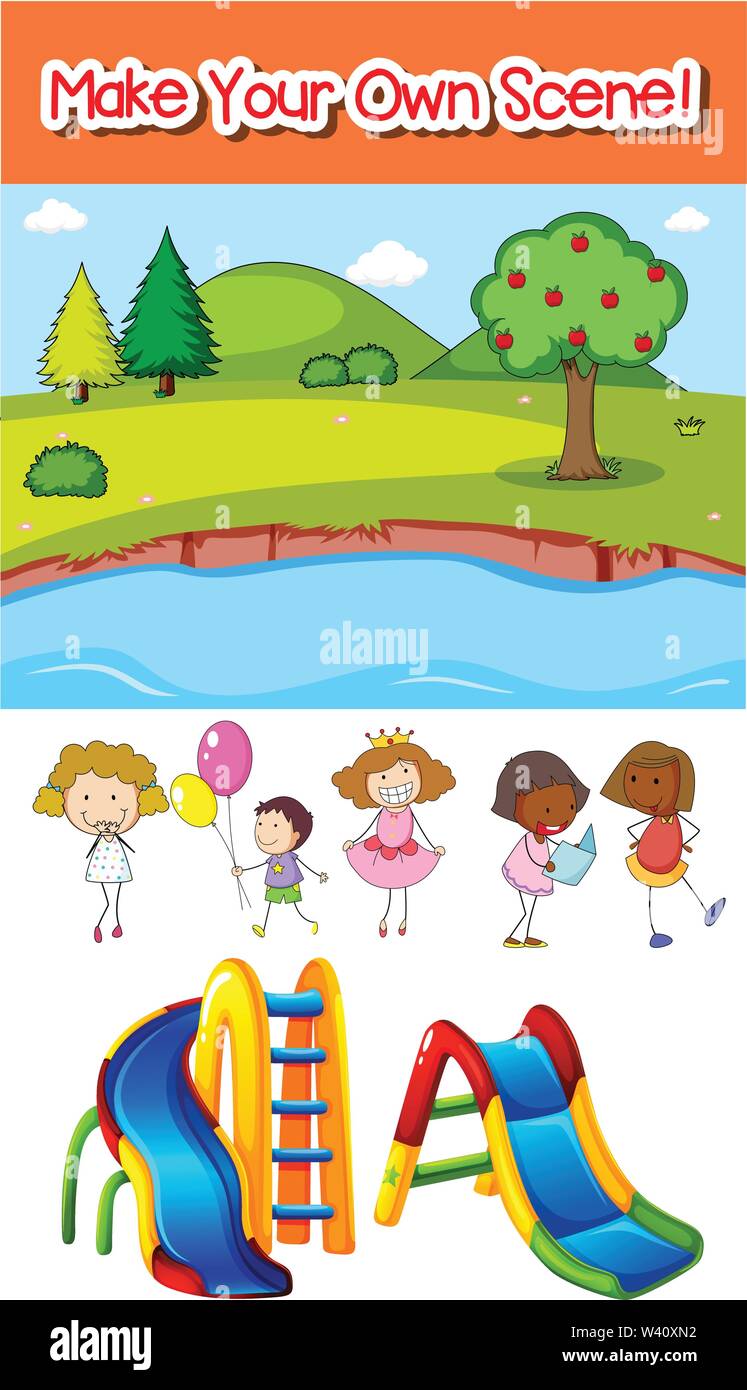 Make your own scene with kids and playground illustration Stock Vector ...
