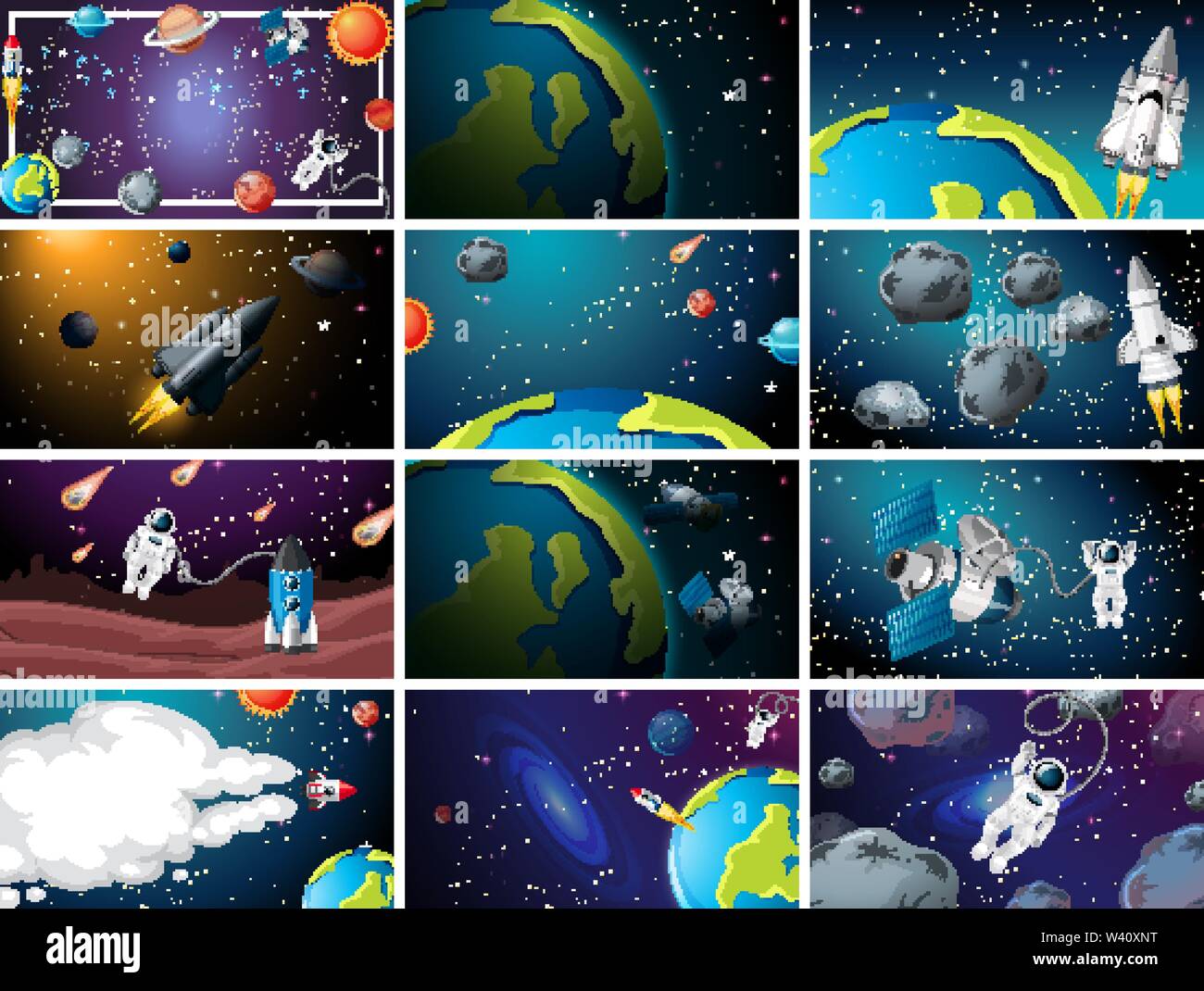Huge space scene set illustration Stock Vector Image & Art - Alamy