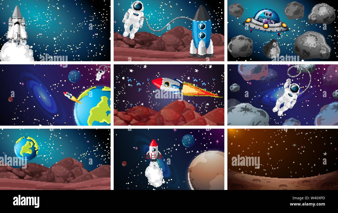 Set of different space scenes illustration Stock Vector Image & Art - Alamy