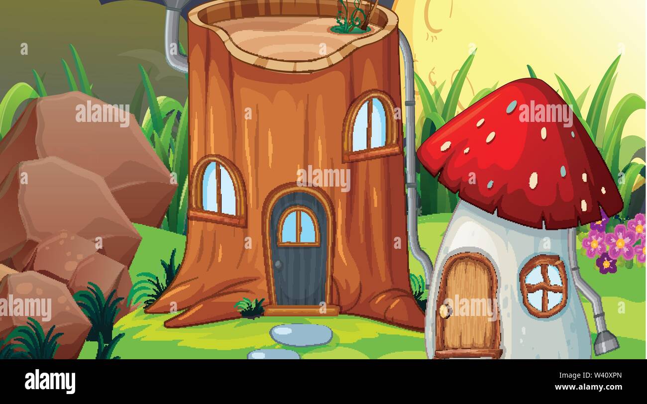 Fantasy wood scene background illustration Stock Vector Image & Art - Alamy