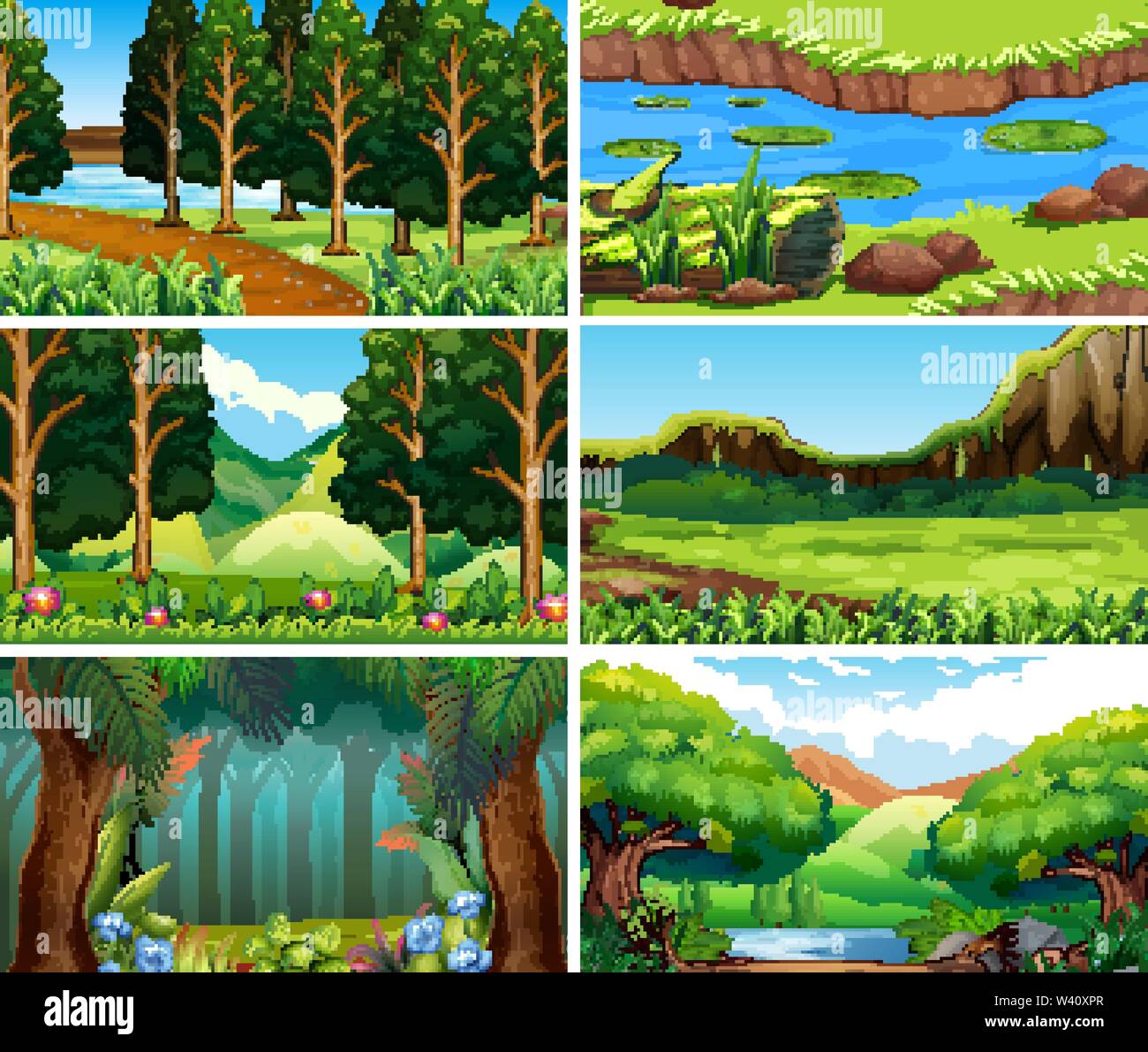 Empty, blank landscape nature scenes illustration Stock Vector Image ...