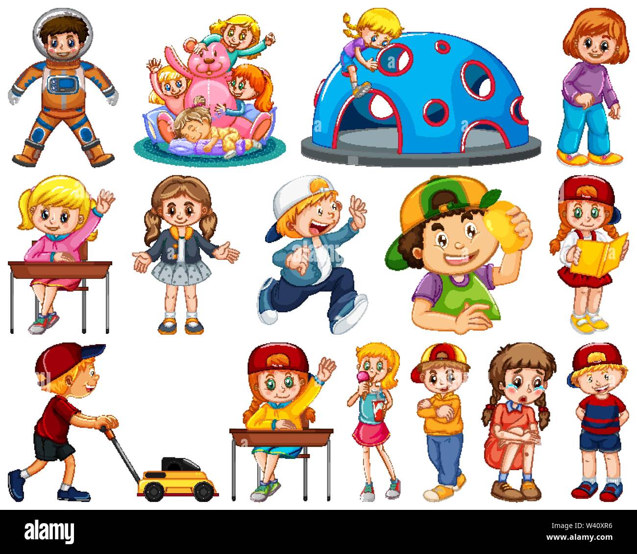 Kids in large group acting our varoous roles illustration Stock Vector ...