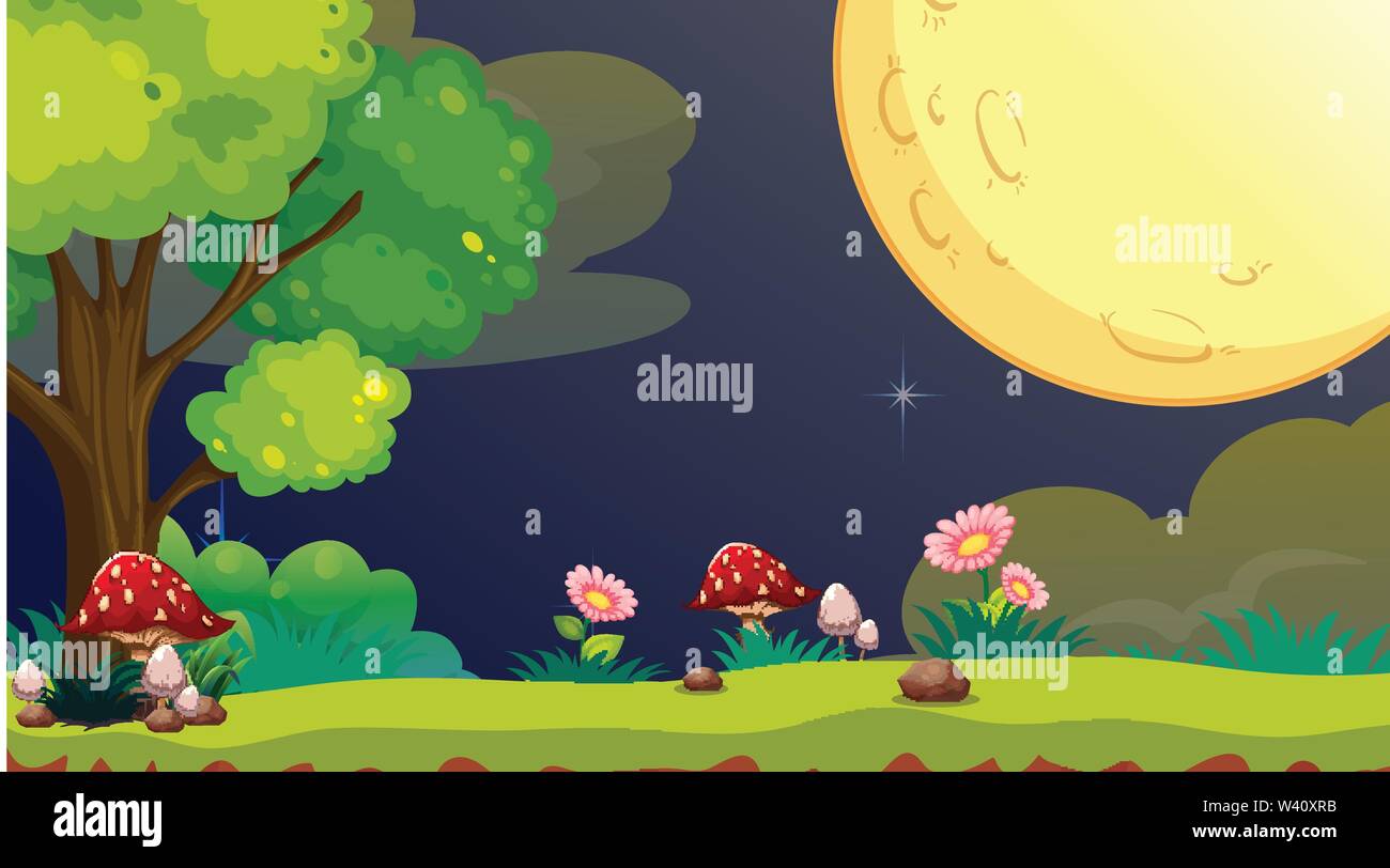 Night park scene with full moon illustration Stock Vector Image & Art ...