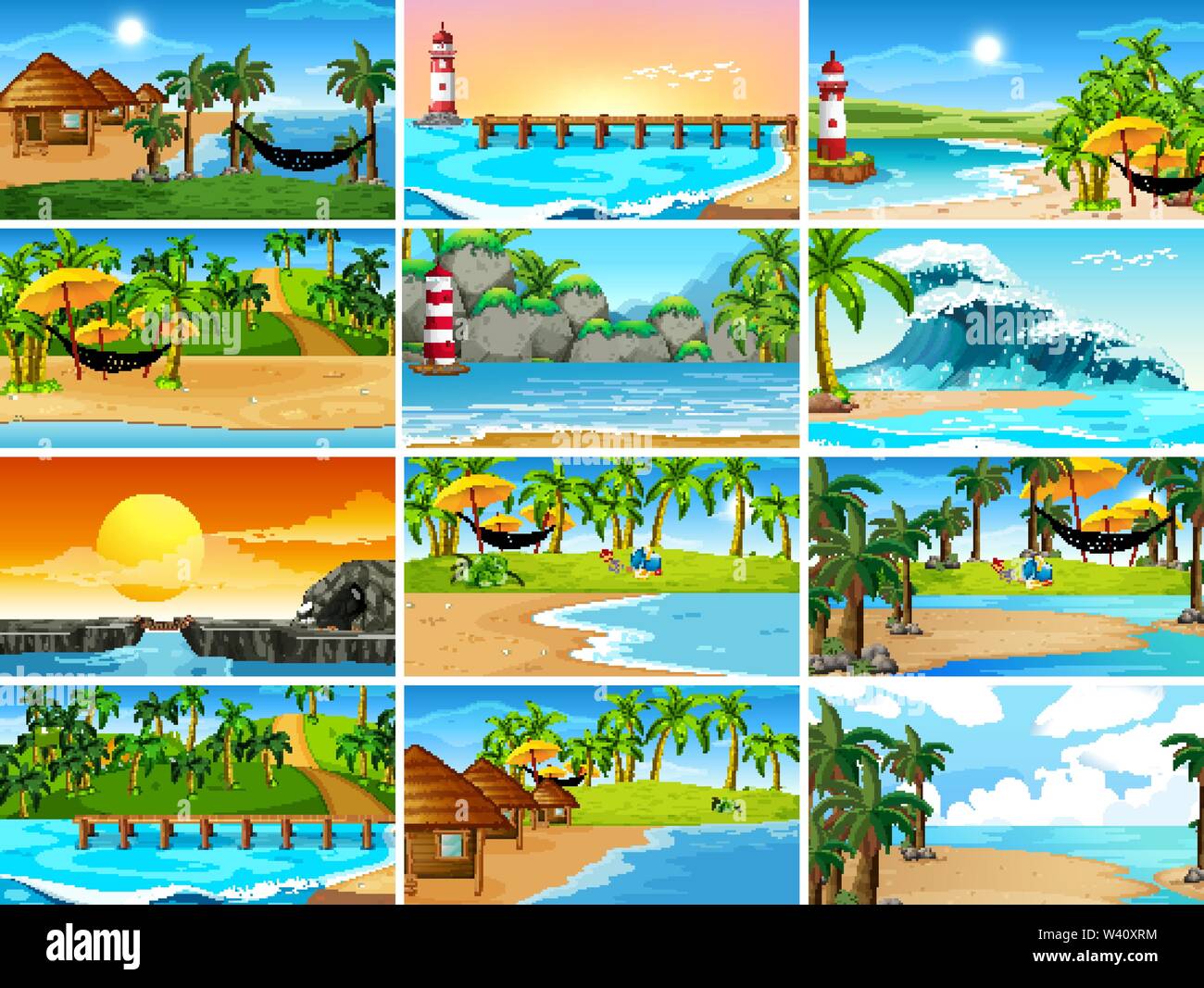 Set of beach scenes illustration Stock Vector Image & Art - Alamy