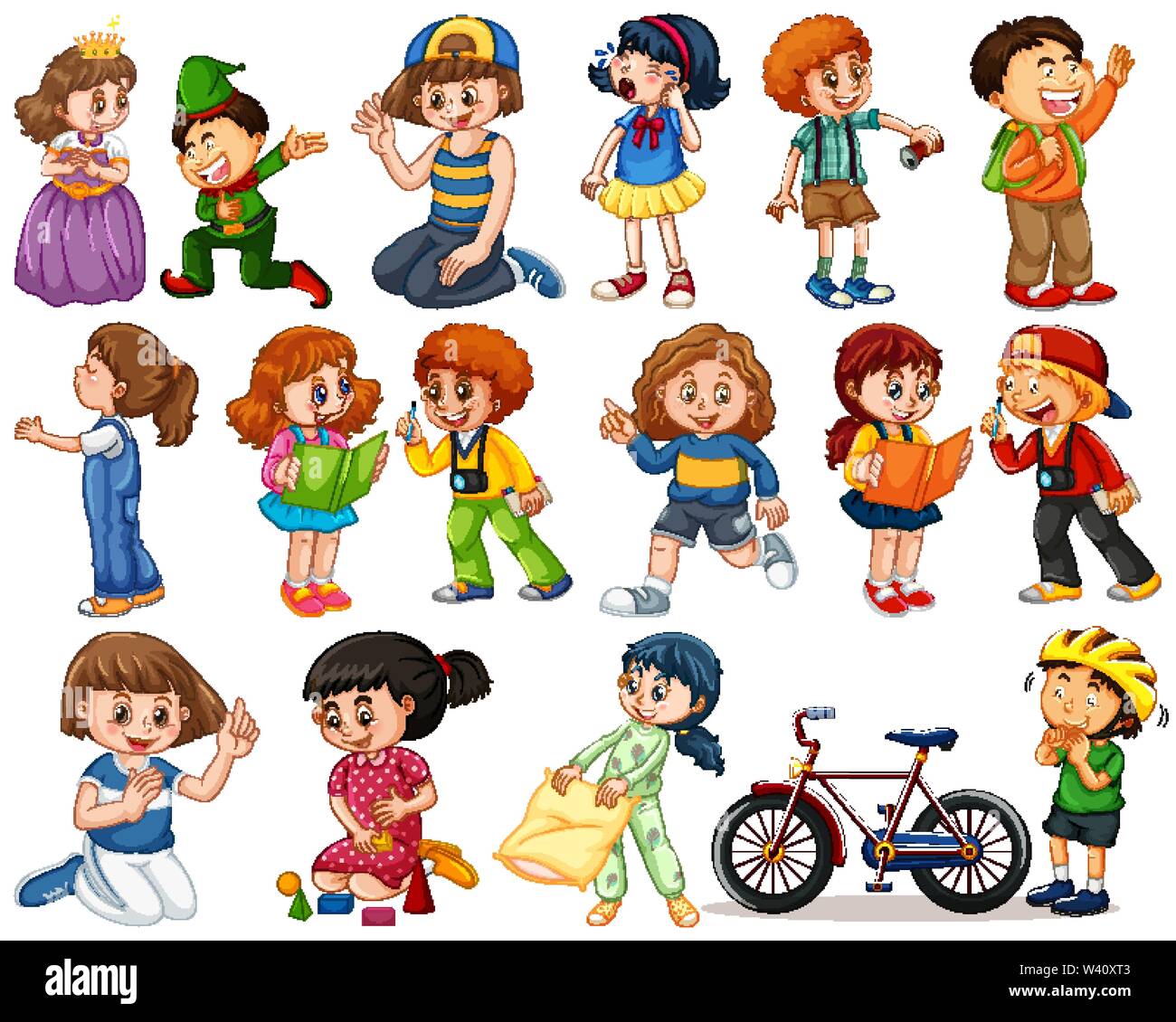 Kids in large group acting our varoous roles illustration Stock Vector ...