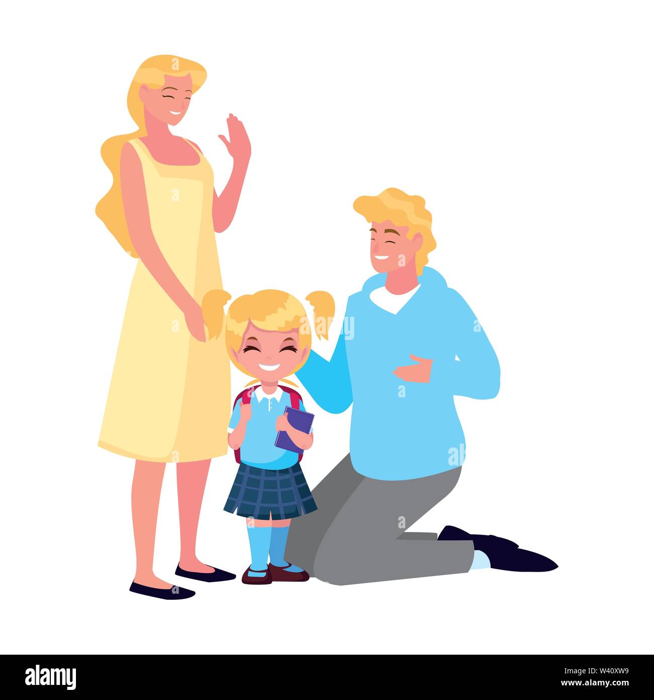 parents with school girl student vector illustration Stock Vector Image ...