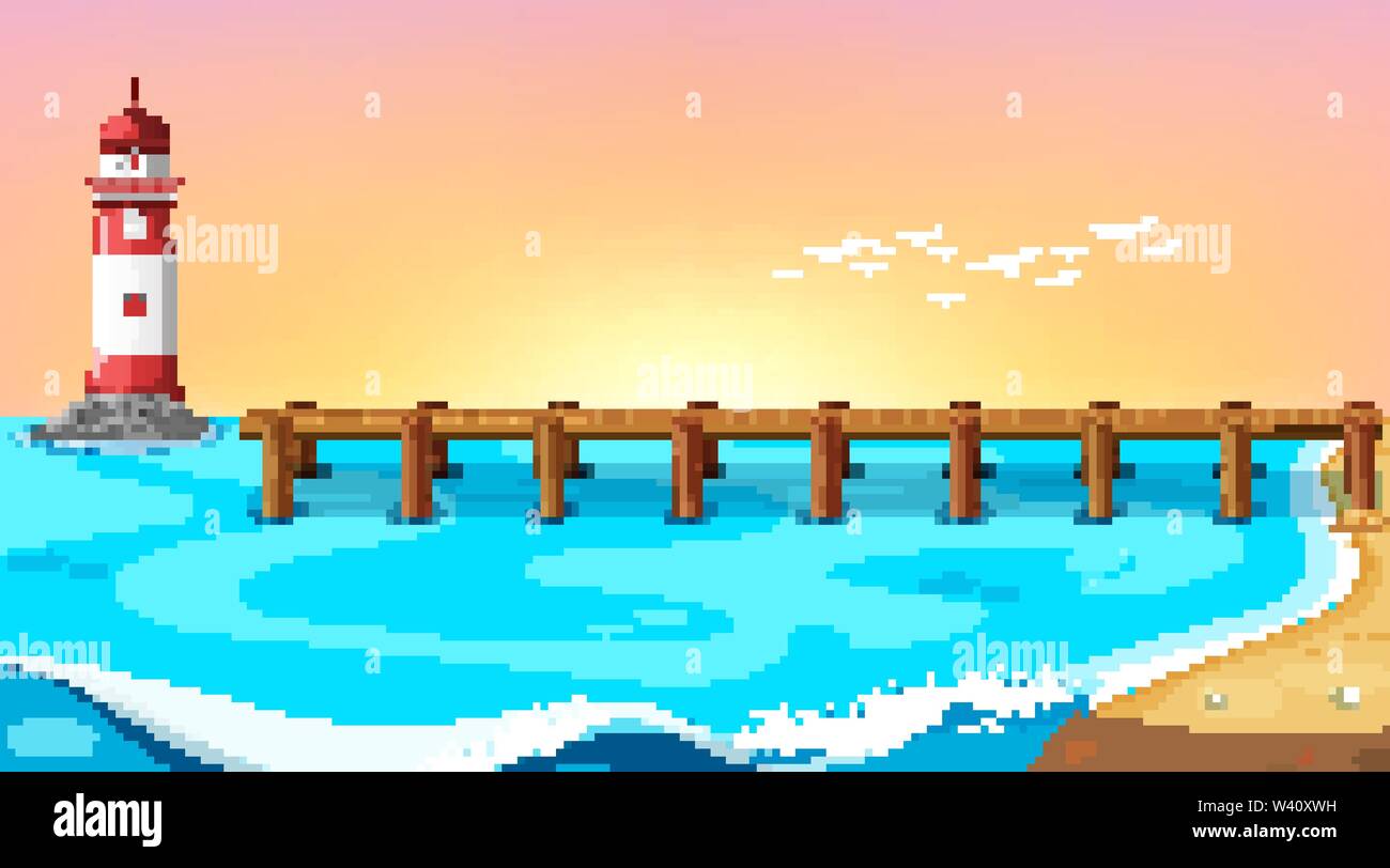 Beach scene with pier illustration Stock Vector Image & Art - Alamy