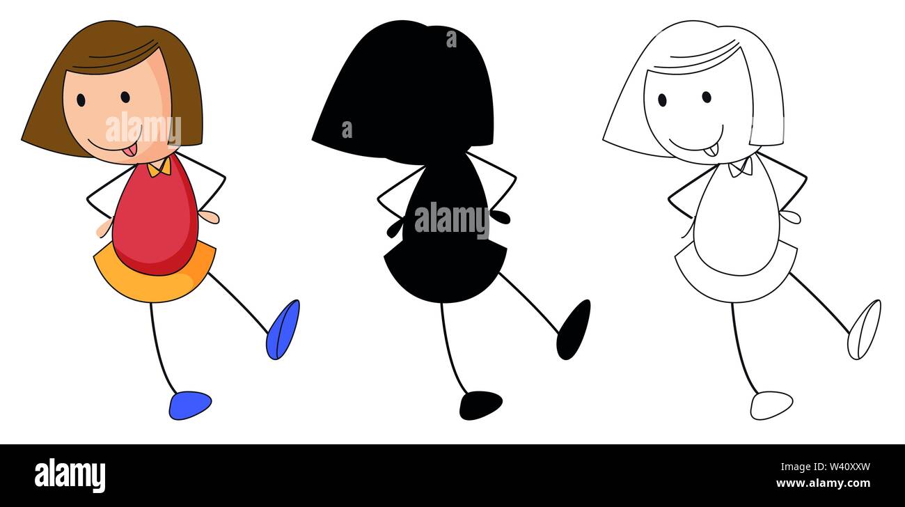 A set of characters in color, silhouette and outline illustration Stock ...