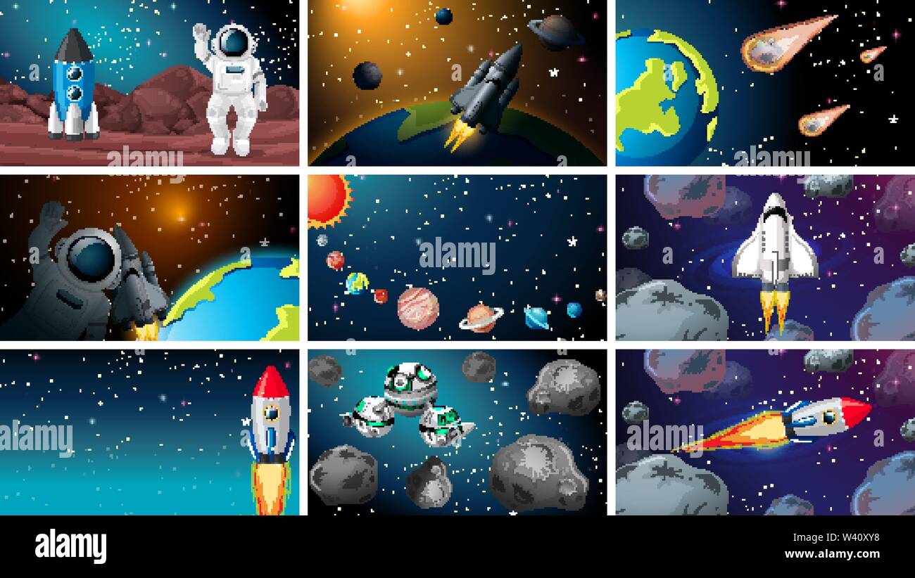 Large set of space scenes illustration Stock Vector Image & Art - Alamy
