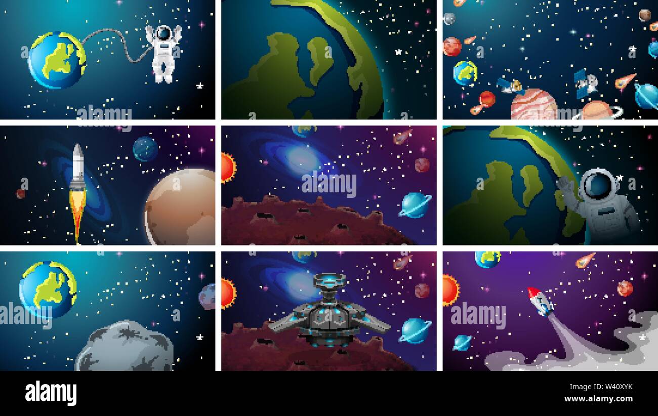 Large set of space scenes illustration Stock Vector Image & Art - Alamy
