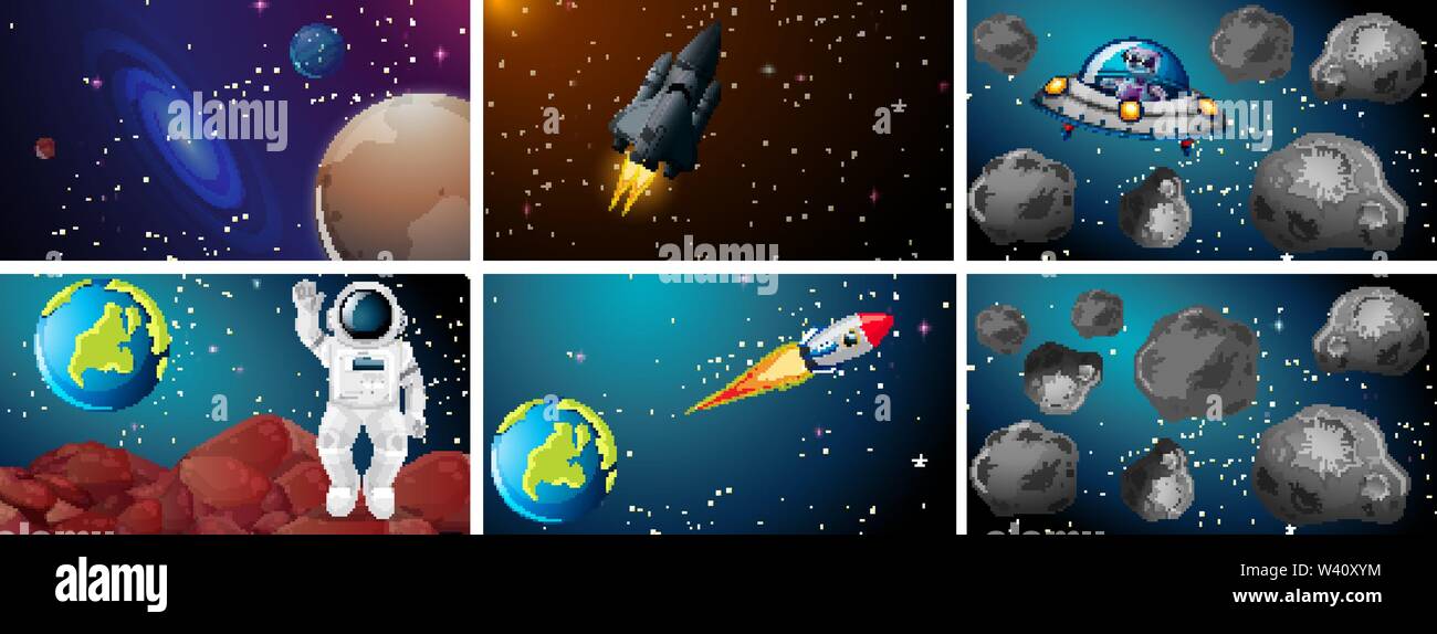 Set of different space scenes illustration Stock Vector Image & Art - Alamy