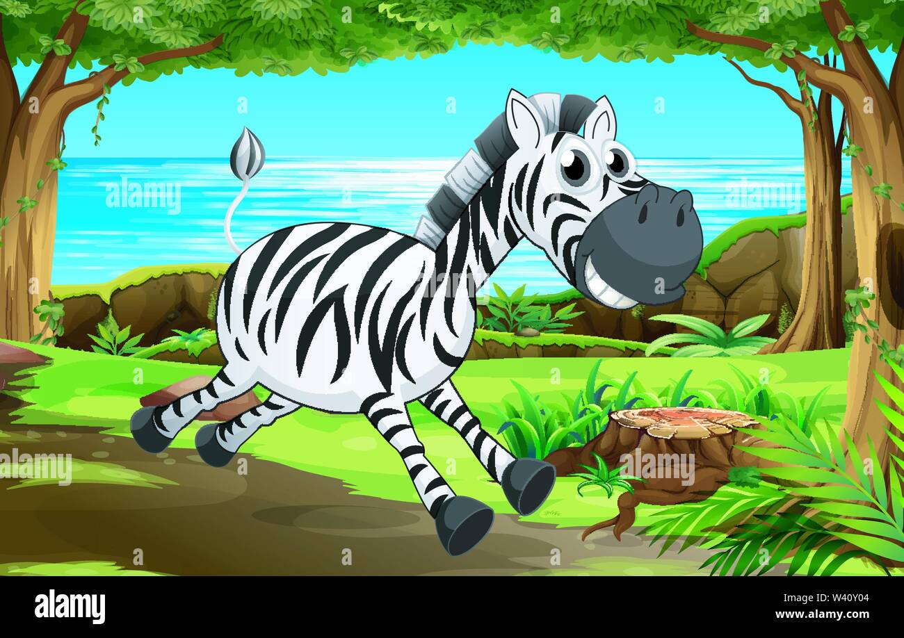 Zebra in jungle scene illustration Stock Vector Image & Art - Alamy