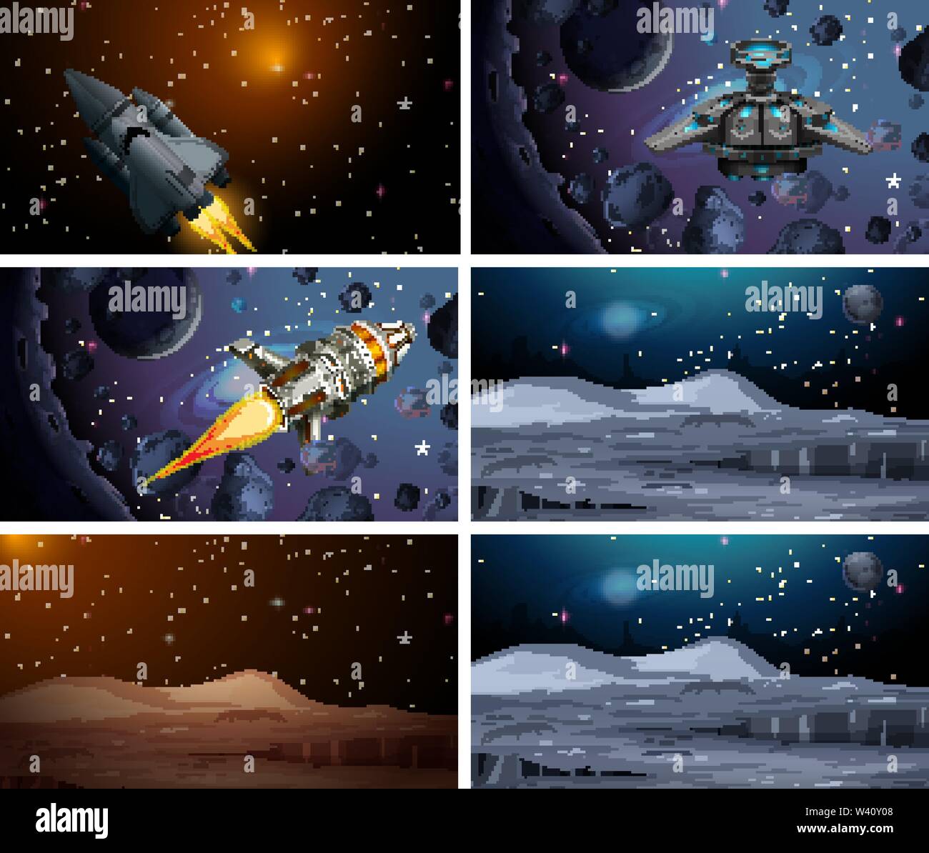 Set of space ship scenes illustration Stock Vector Image & Art - Alamy