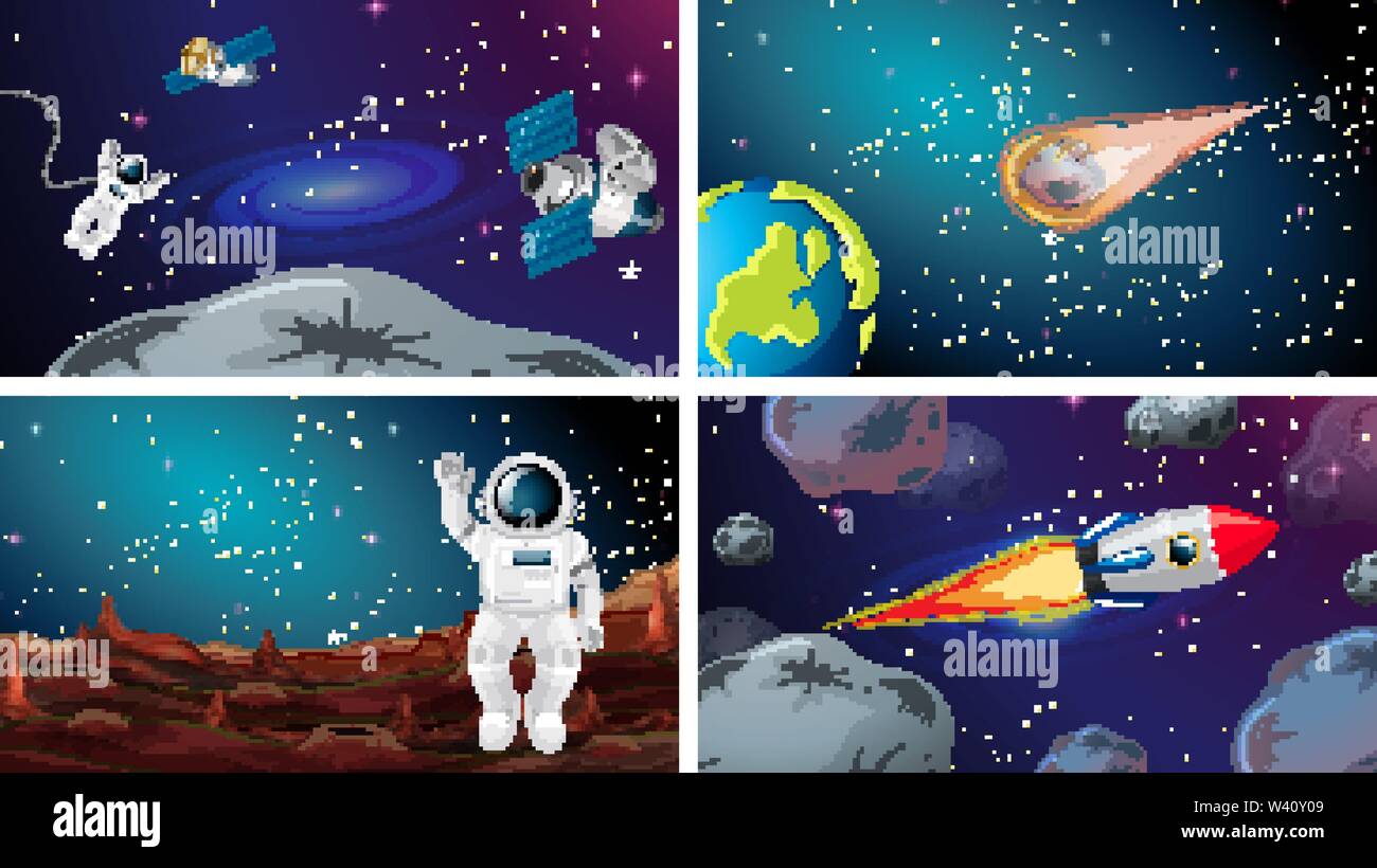 Large space scene set illustration Stock Vector Image & Art - Alamy