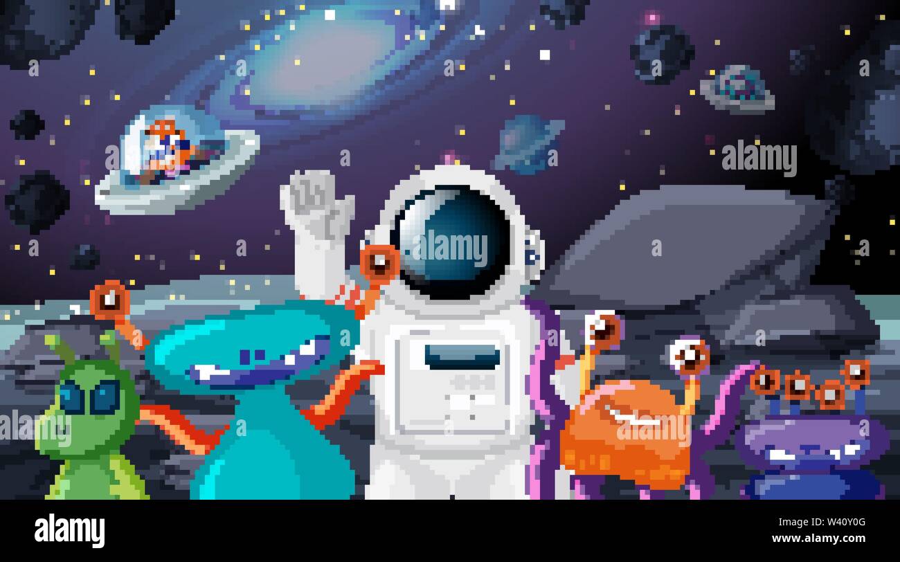 Astronaut and alien scene illustration Stock Vector Image & Art - Alamy