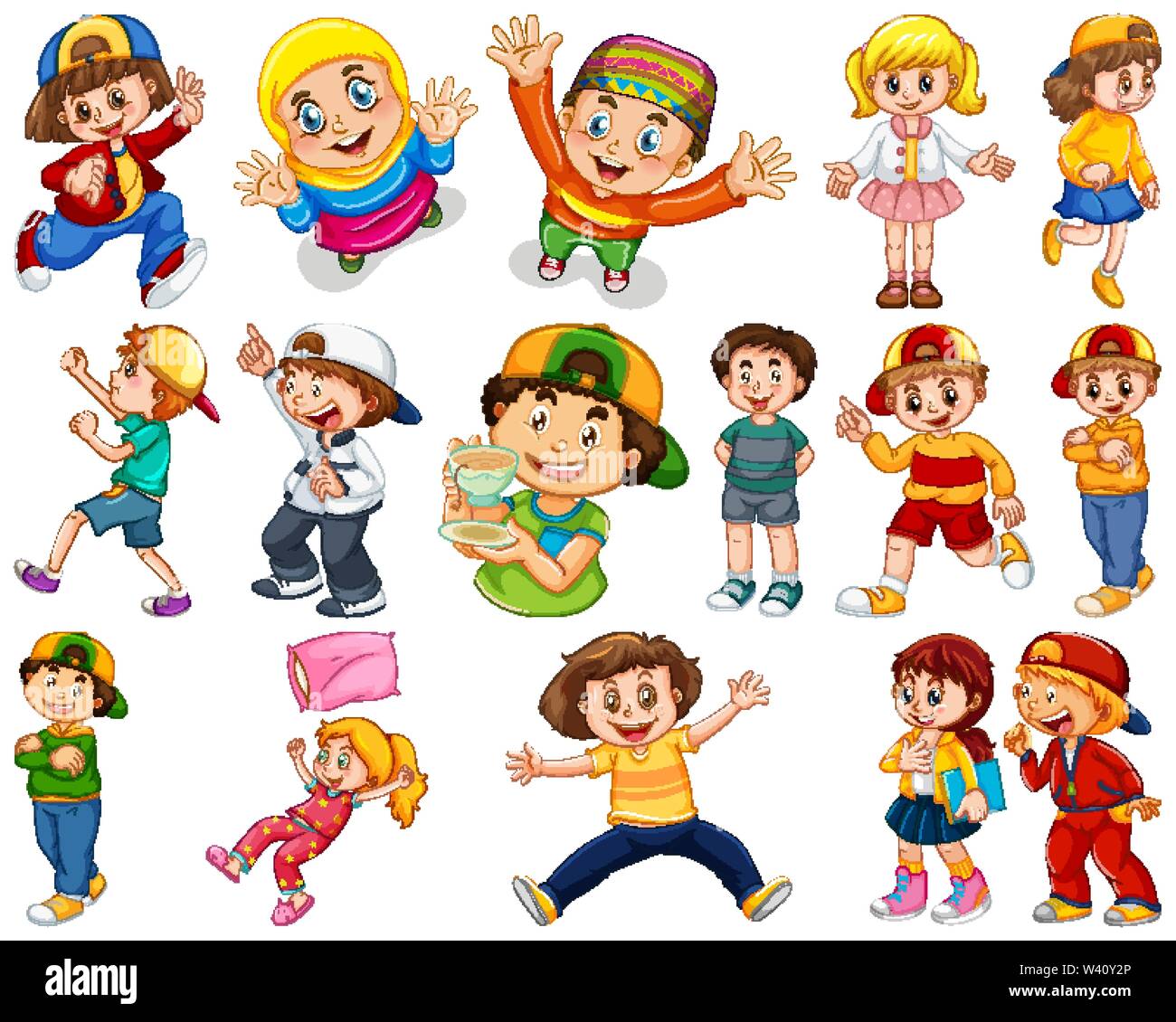 Kids in large group acting our varoous roles illustration Stock Vector ...