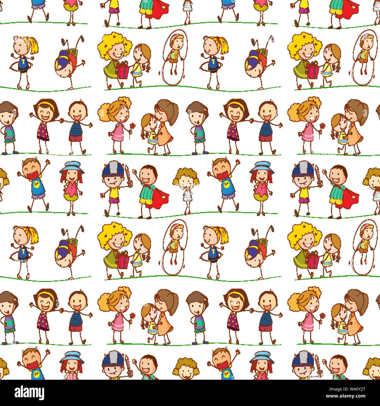 Seamless pattern tile cartoon with kids playing illustration Stock ...