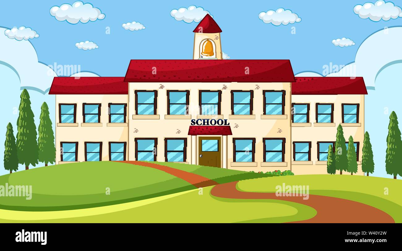 Large school building scene illustration Stock Vector Image & Art - Alamy