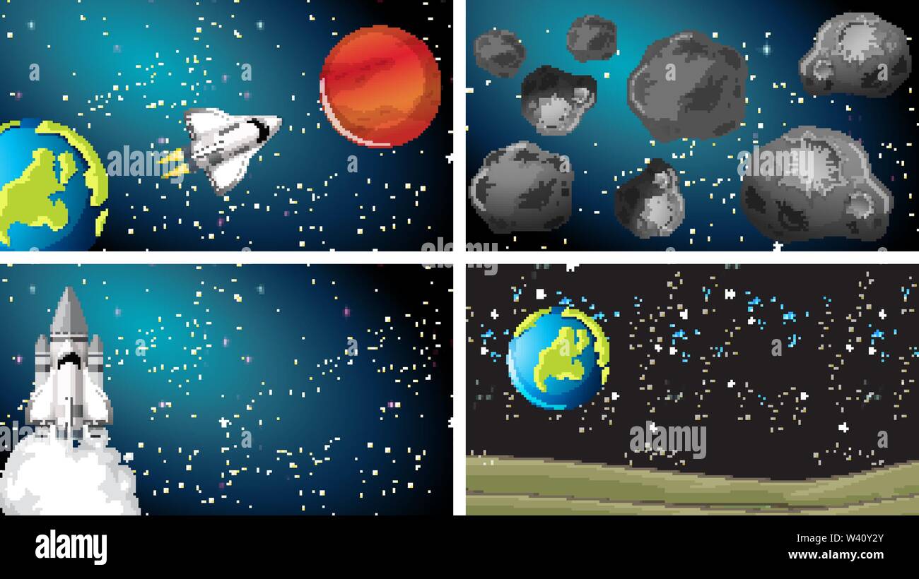 Space scene planet set illustration Stock Vector Image & Art - Alamy