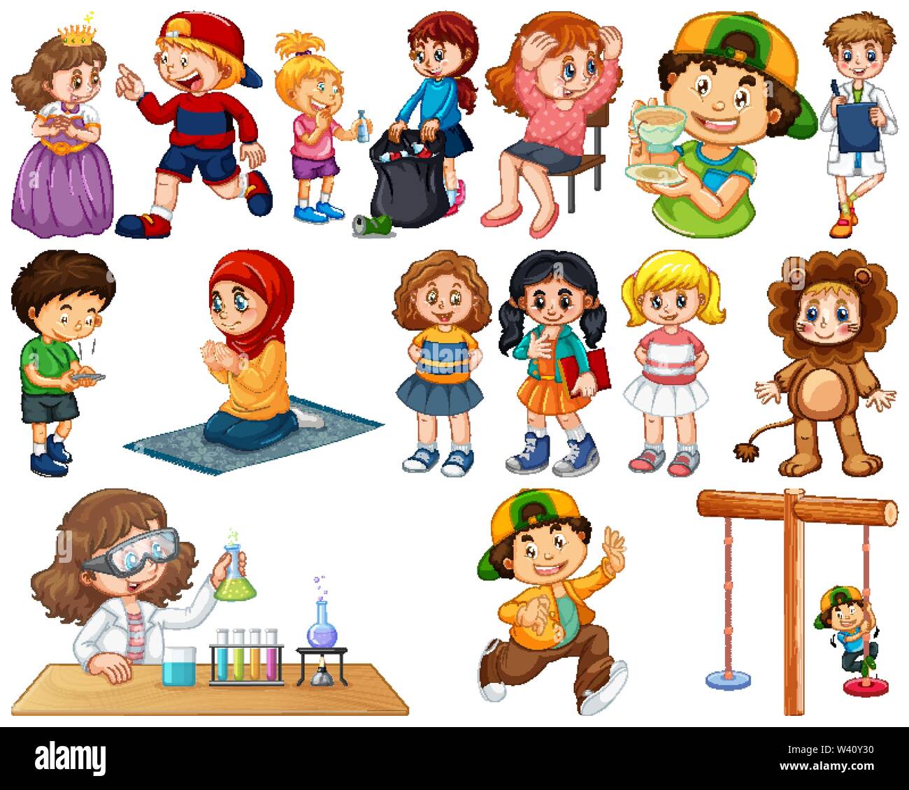 Collection of kids playing and acting illustration Stock Vector Image ...