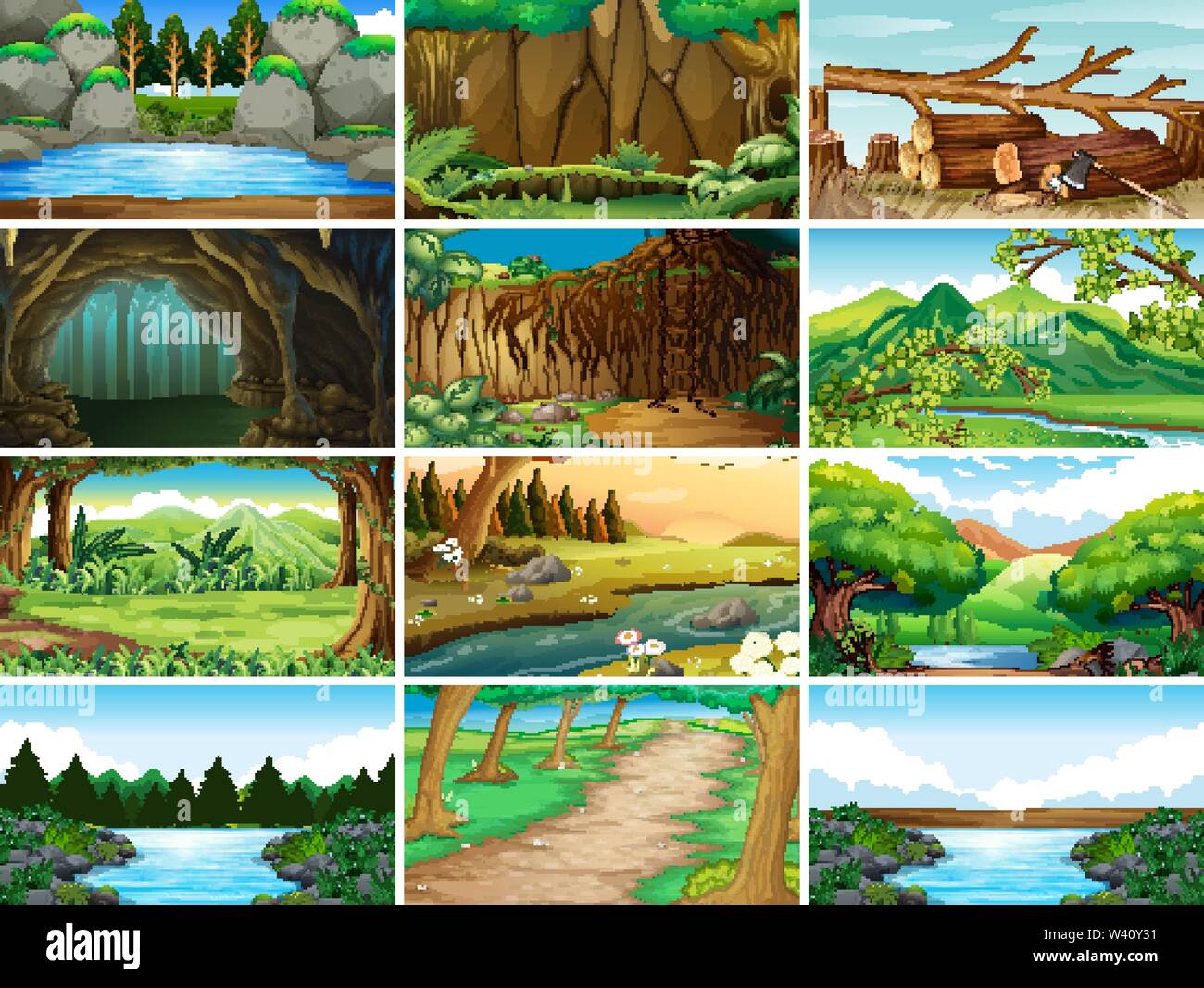 Empty, blank landscape nature scenes illustration Stock Vector Image ...