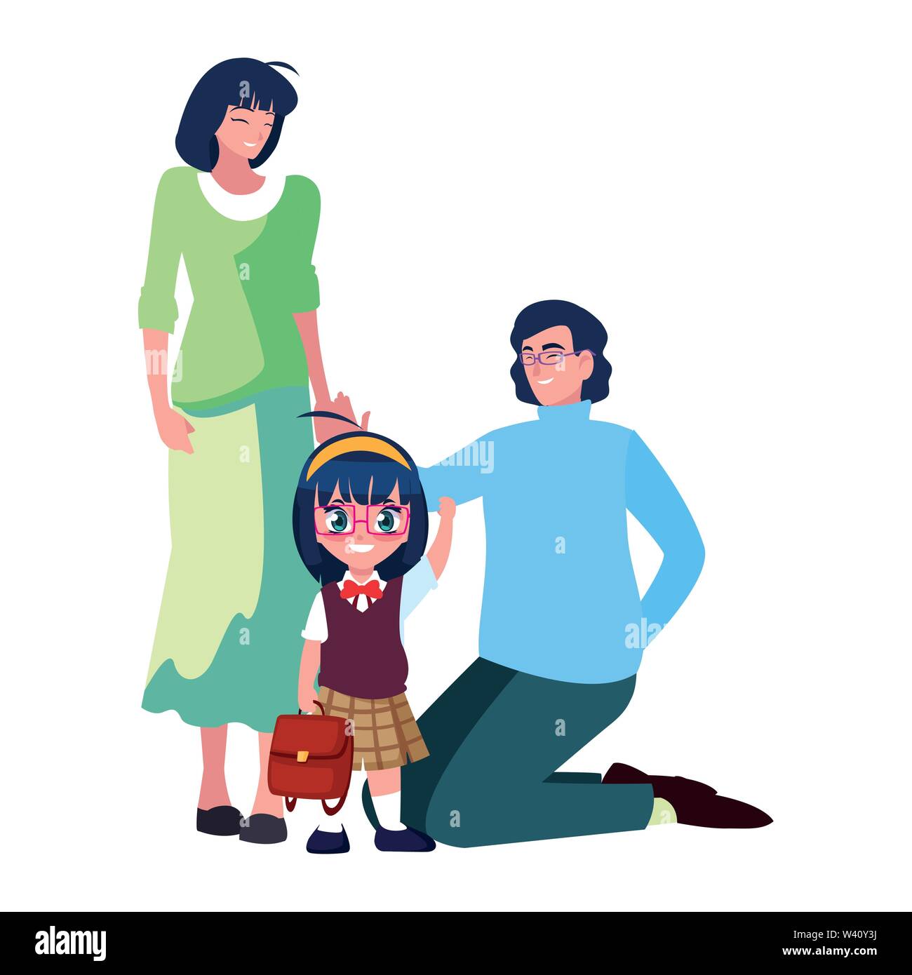 parents with school girl student vector illustration Stock Vector Image ...