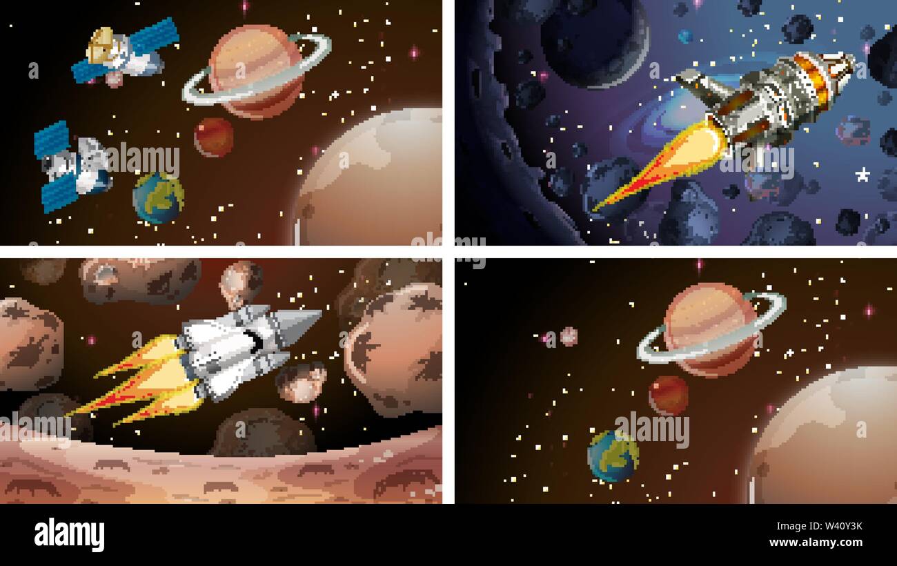 Set of space scenes illustration Stock Vector Image & Art - Alamy
