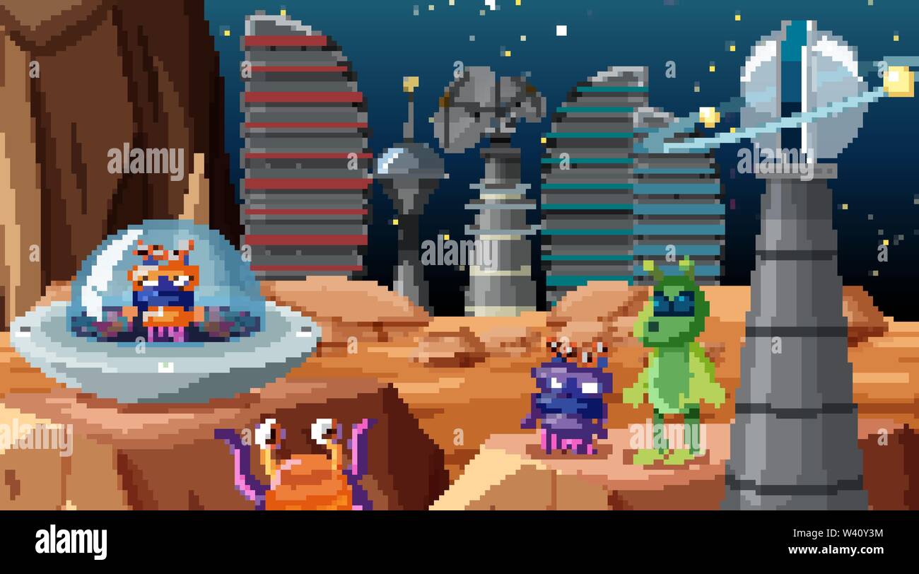 Aliens in space scene illustration Stock Vector Image & Art - Alamy