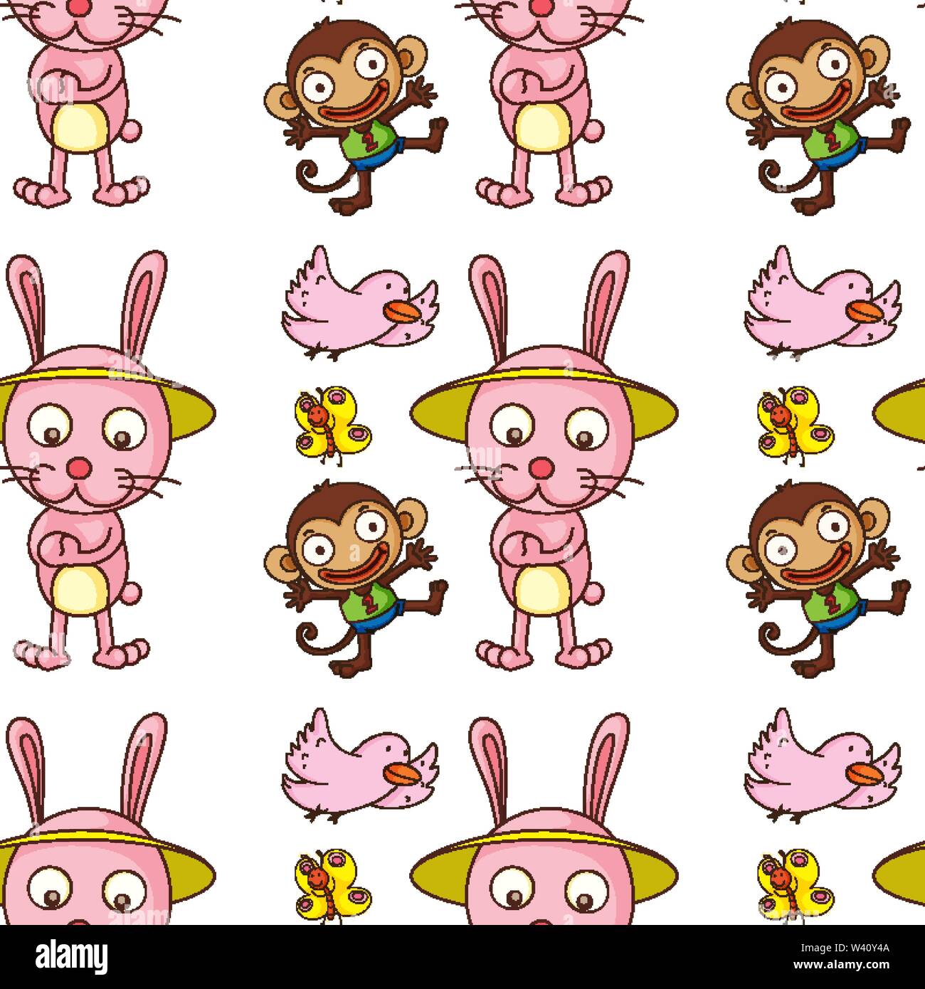 Seamless pattern tile cartoon with animals illustration Stock Vector ...