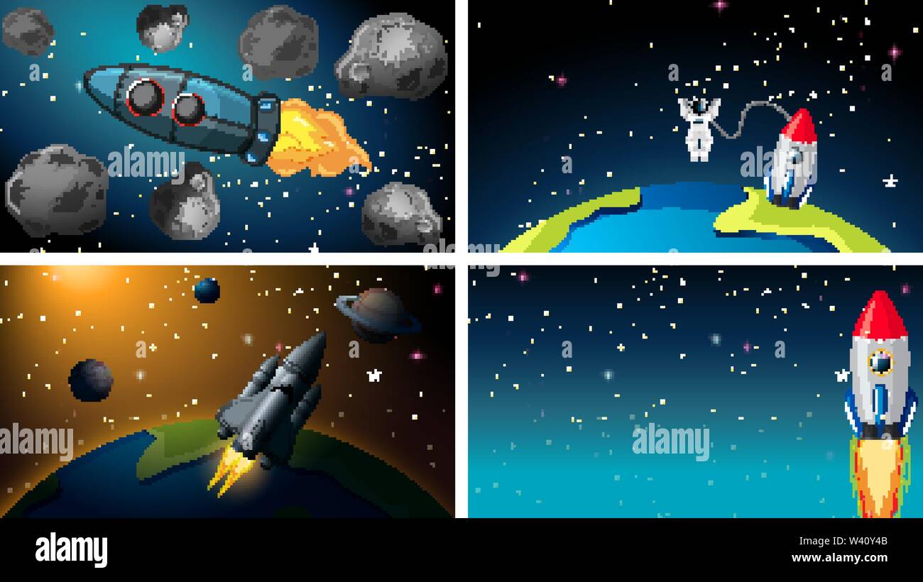Set of space scenes illustration Stock Vector Image & Art - Alamy