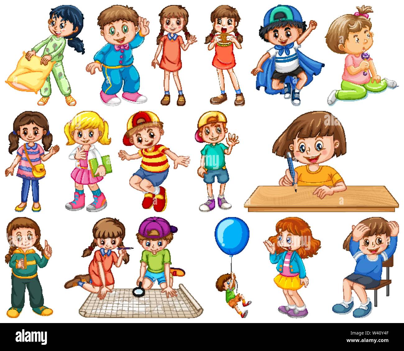 Kids in large group acting our varoous roles illustration Stock Vector ...