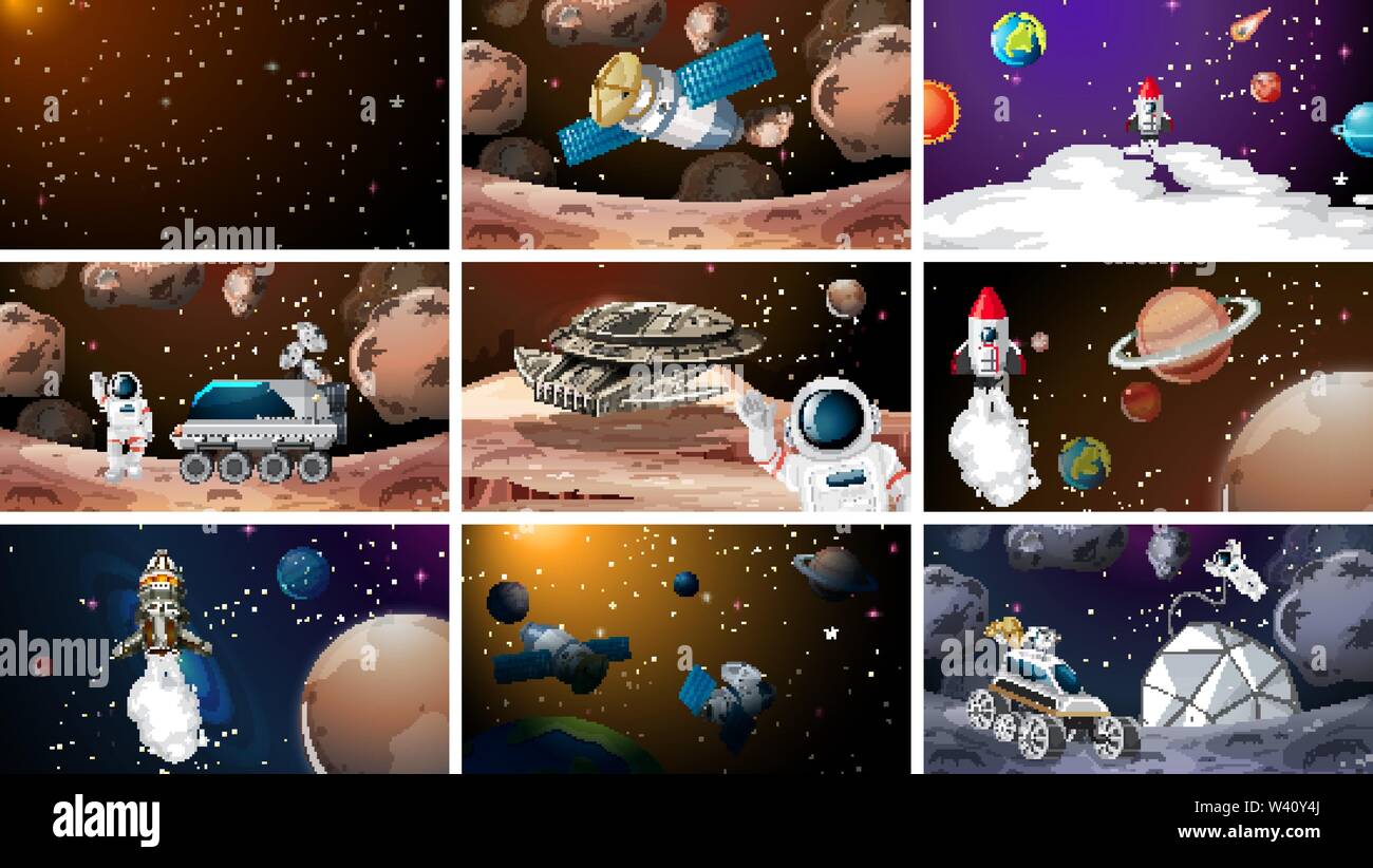 Large set of space scenes illustration Stock Vector Image & Art - Alamy