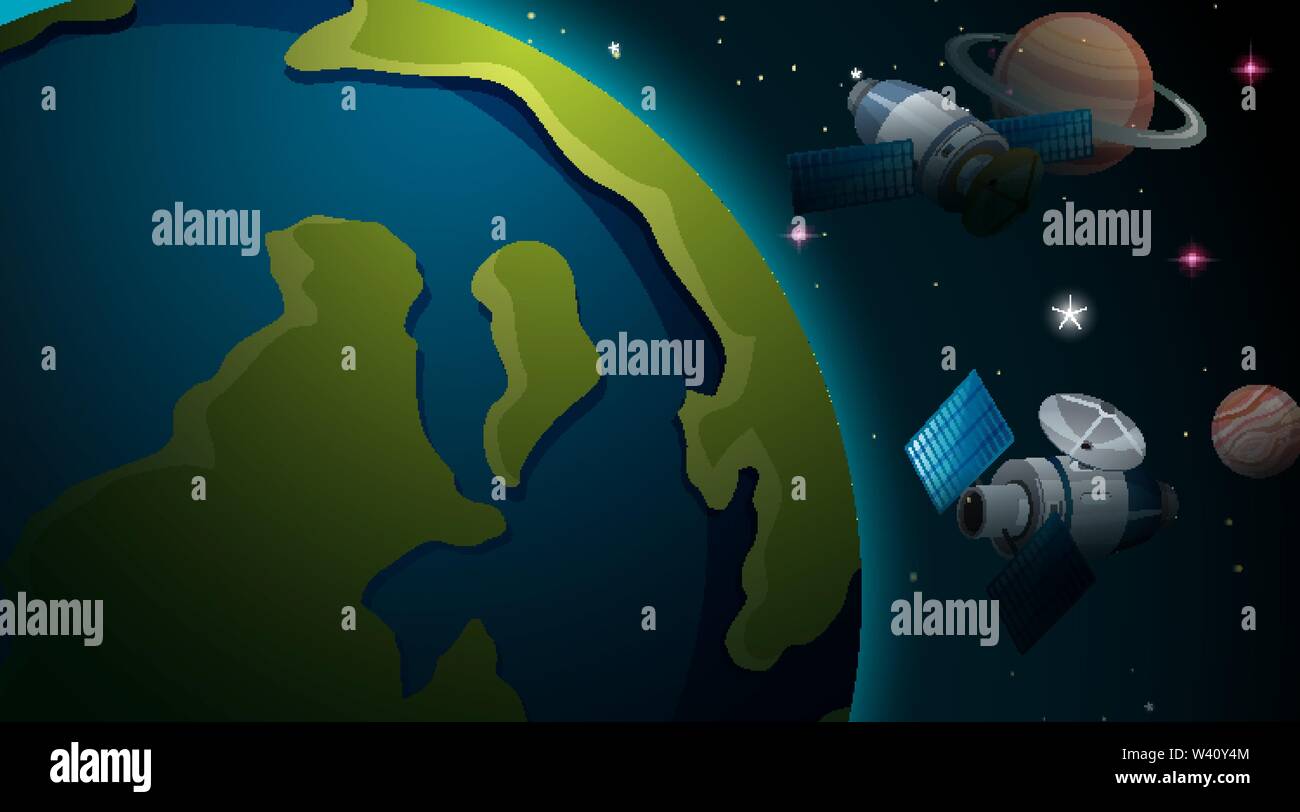 Satellite and earth scene illustration Stock Vector Image & Art - Alamy