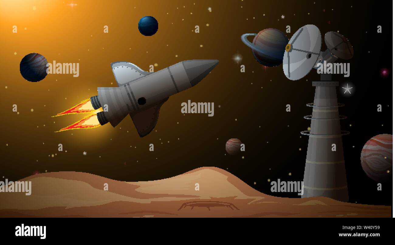 rocket in space scene illustration Stock Vector Image & Art - Alamy
