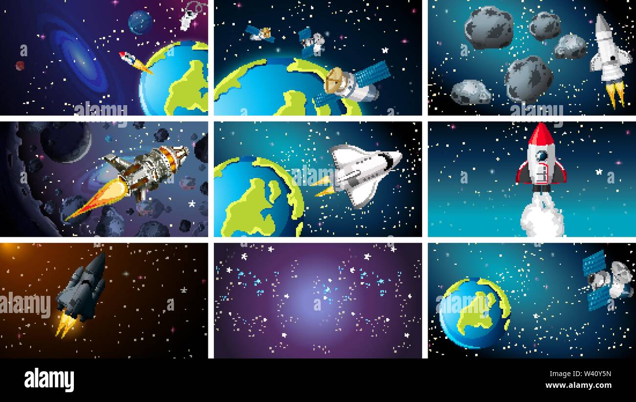 Large set of space scenes illustration Stock Vector Image & Art - Alamy