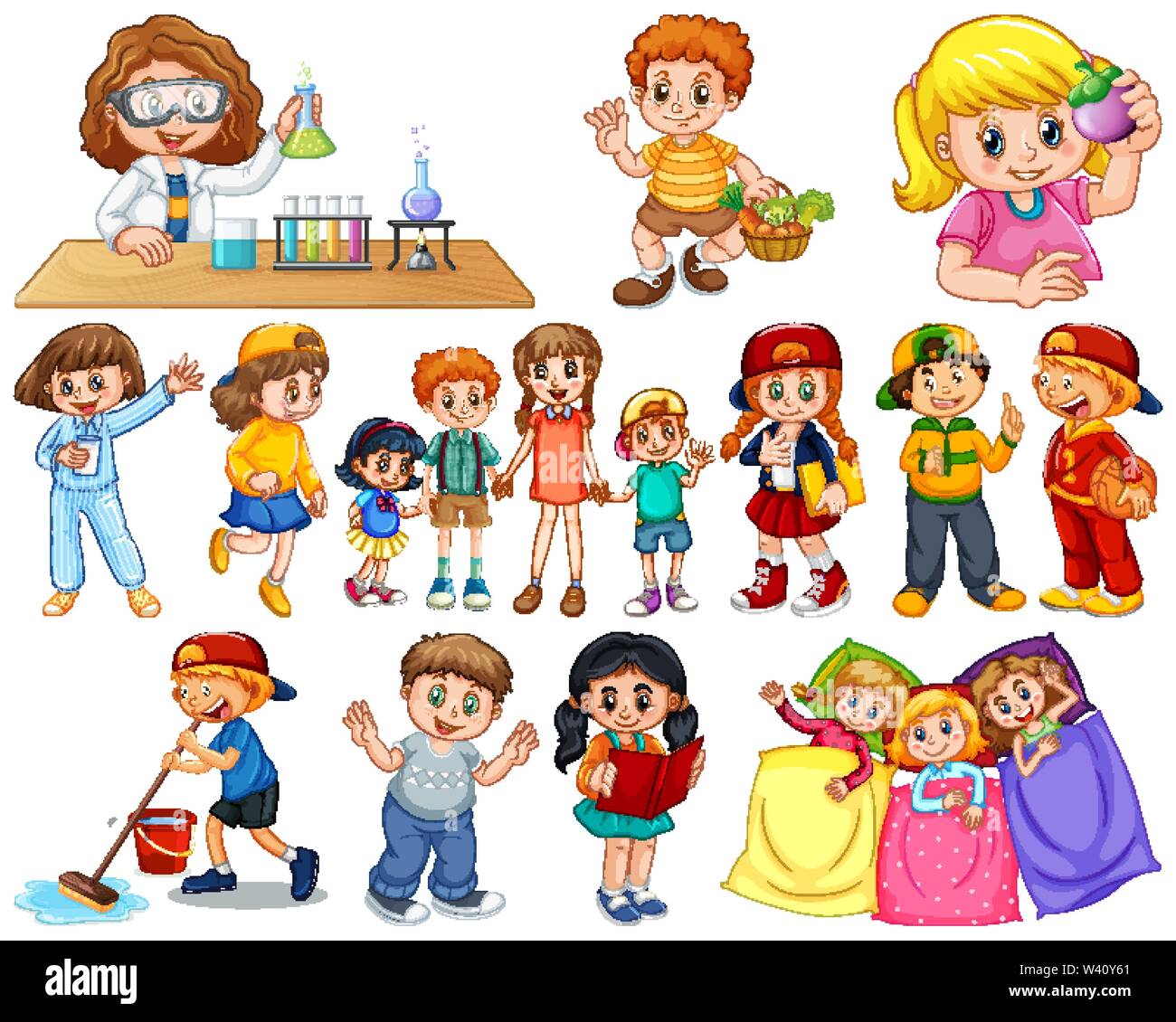 Kids in large group acting our varoous roles illustration Stock Vector ...