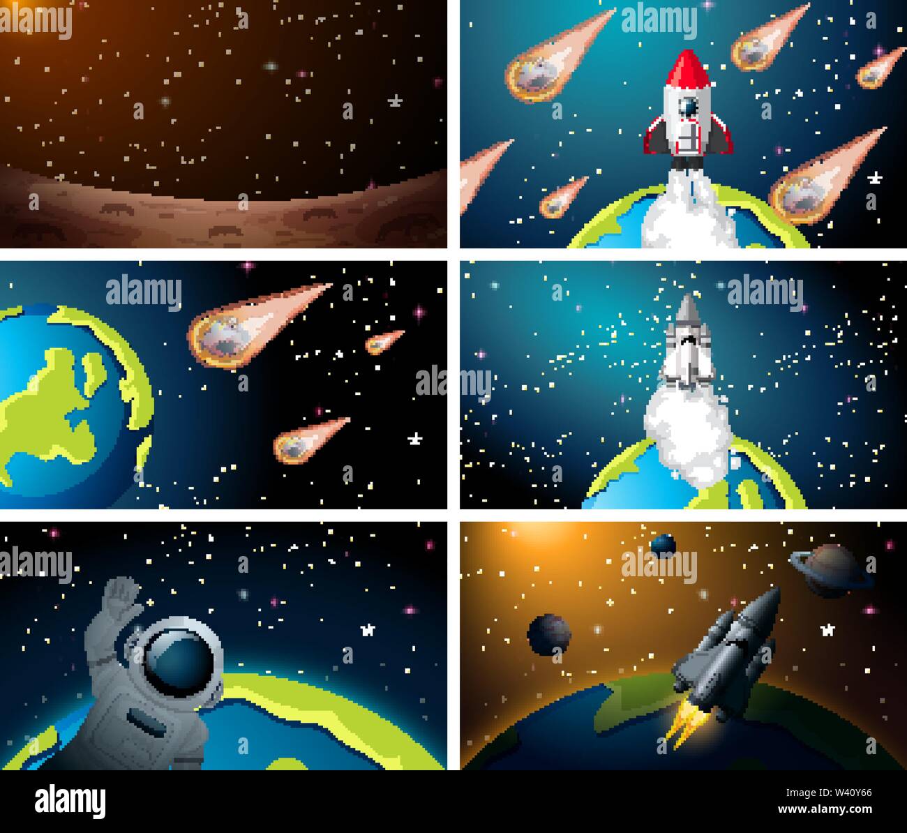 Set of space rocket scenes illustration Stock Vector Image & Art - Alamy