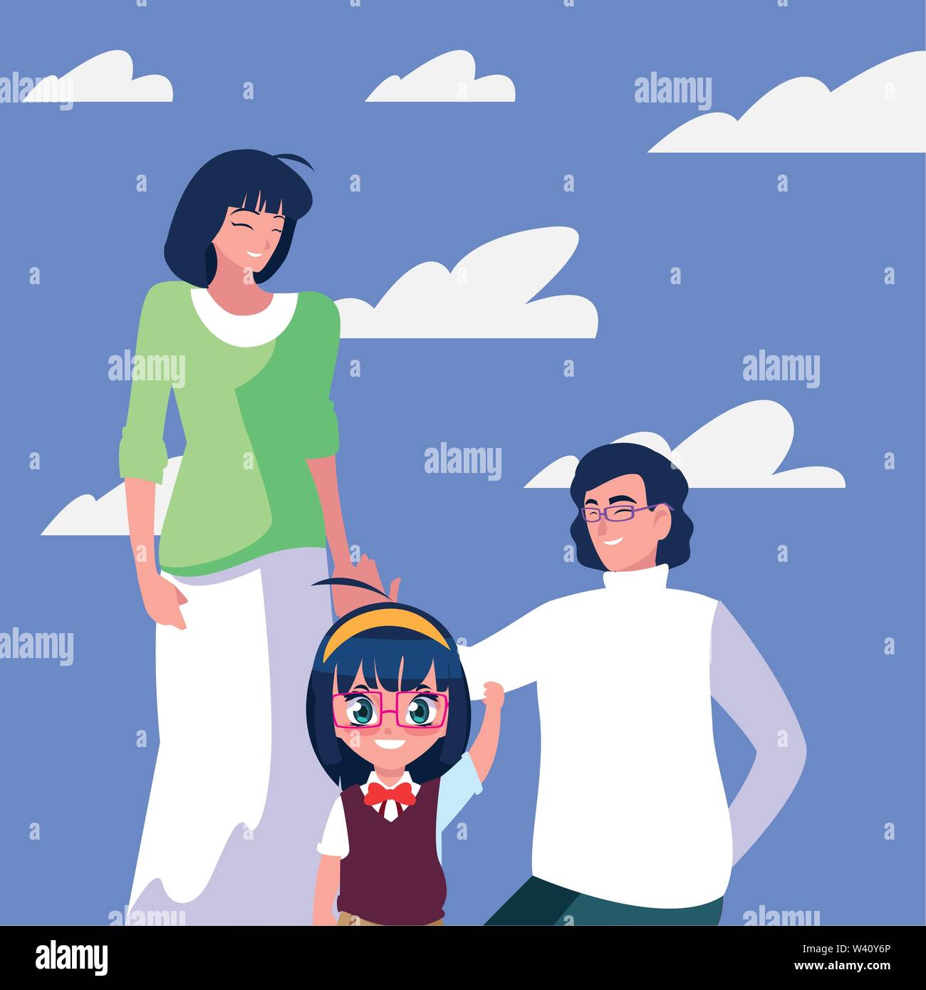 parents with school girl student vector illustration Stock Vector Image ...