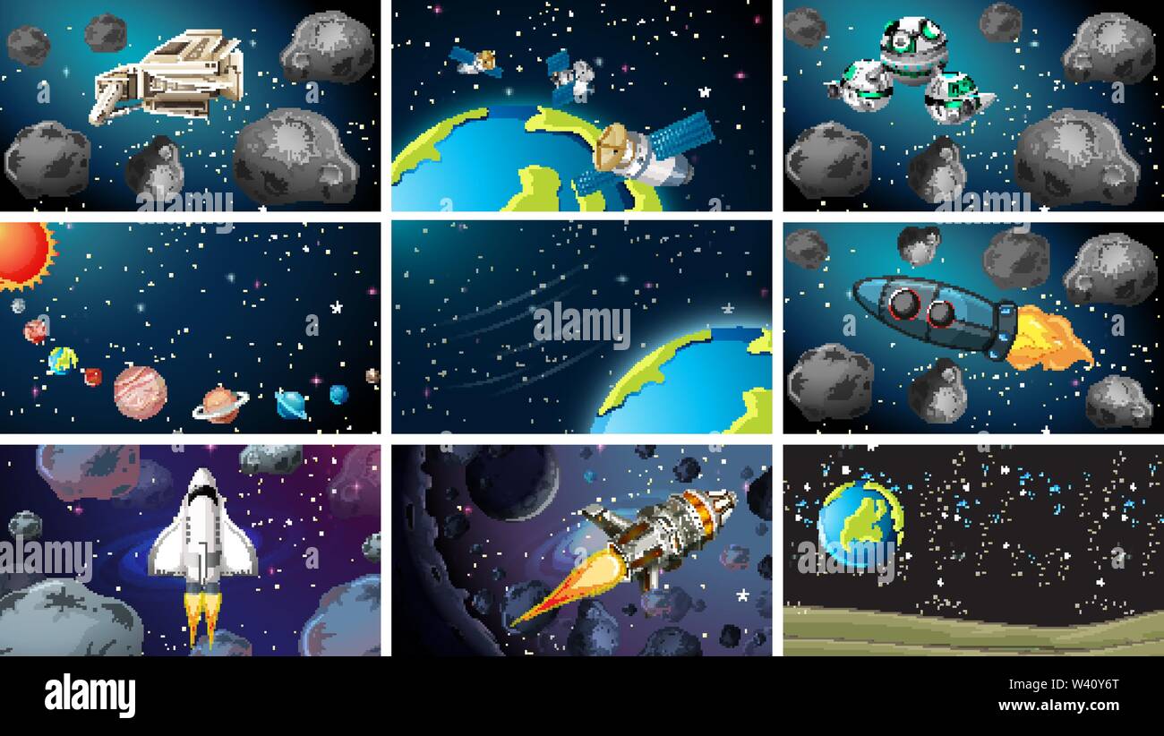 Large set of space scenes illustration Stock Vector Image & Art - Alamy