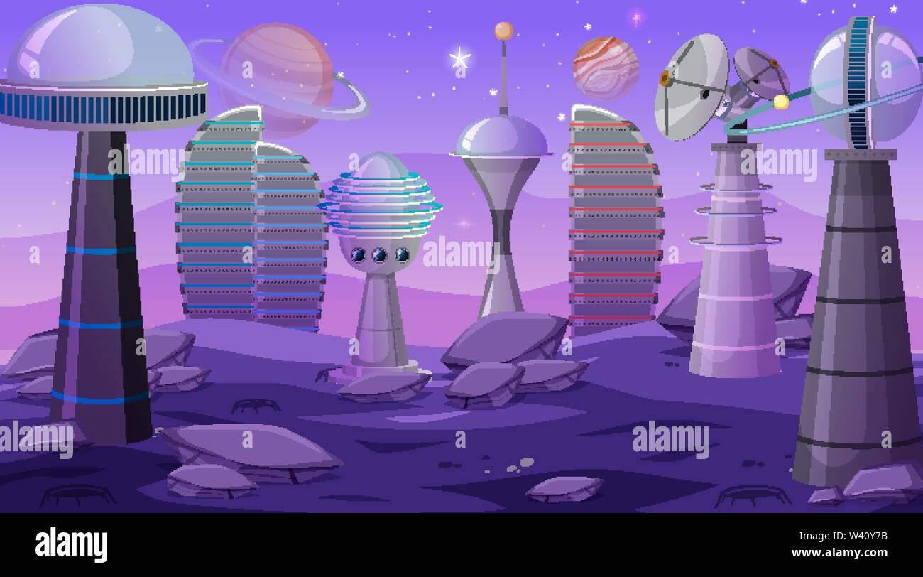City in space scene illustration Stock Vector Image & Art - Alamy