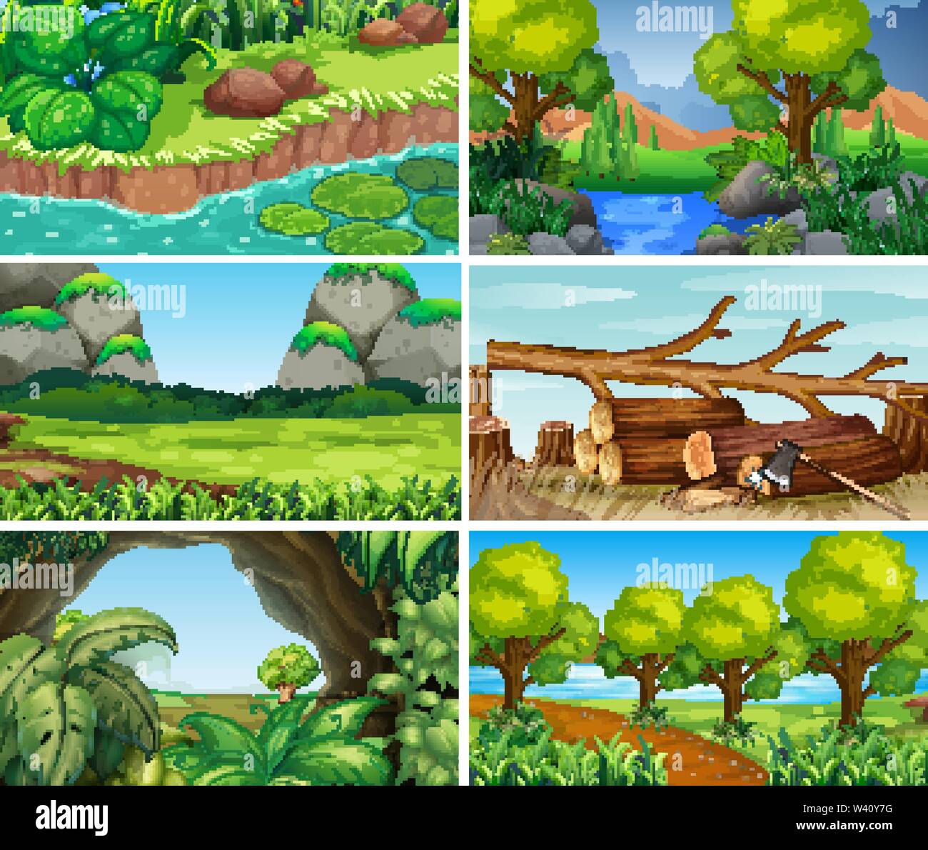 Empty, blank landscape nature scenes illustration Stock Vector Image ...