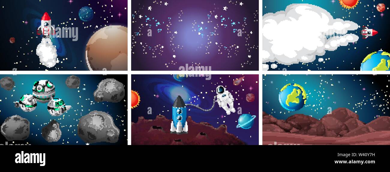 Set of space scenes illustration Stock Vector Image & Art - Alamy