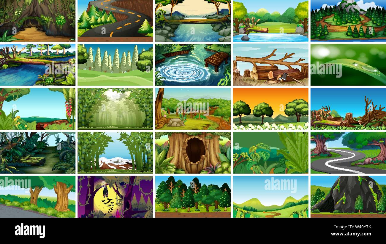 Empty, blank landscape nature scenes illustration Stock Vector Image ...