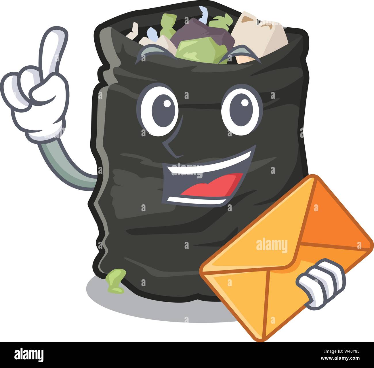 With envelope garbage bag in the cartoon shape vector illustration ...