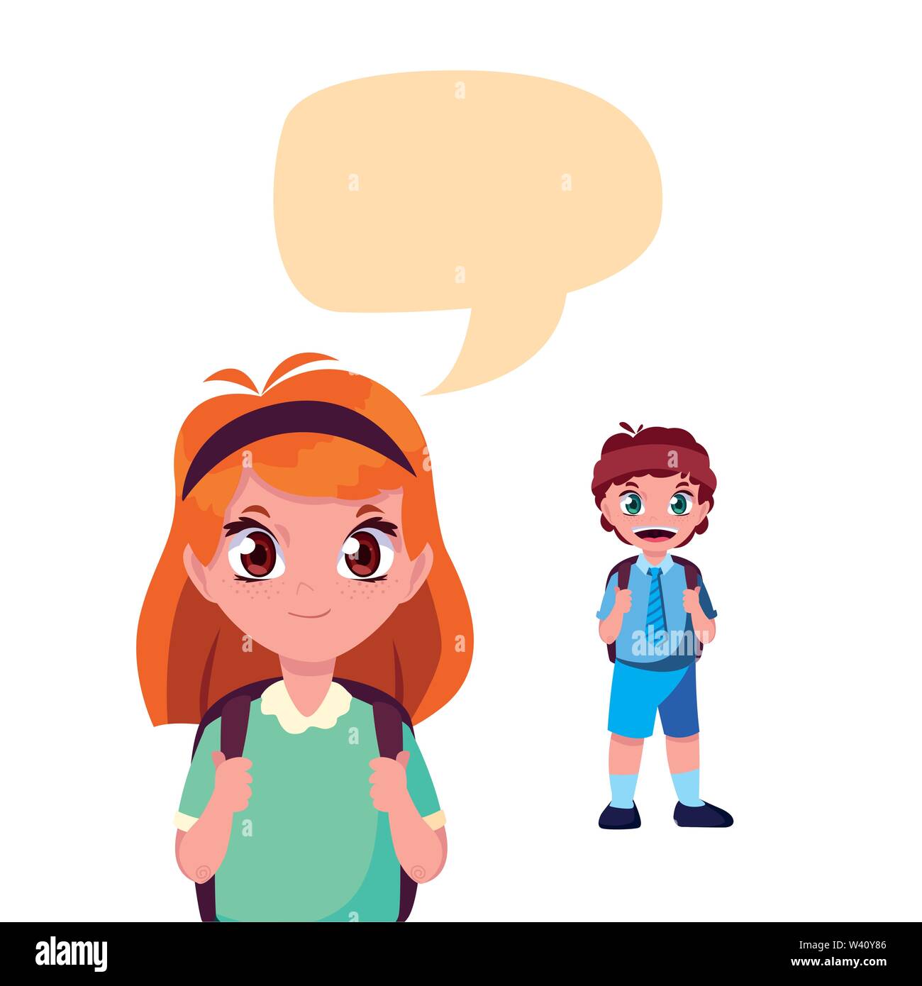 school girl and boy talk bubble vector illustration Stock Vector Image ...