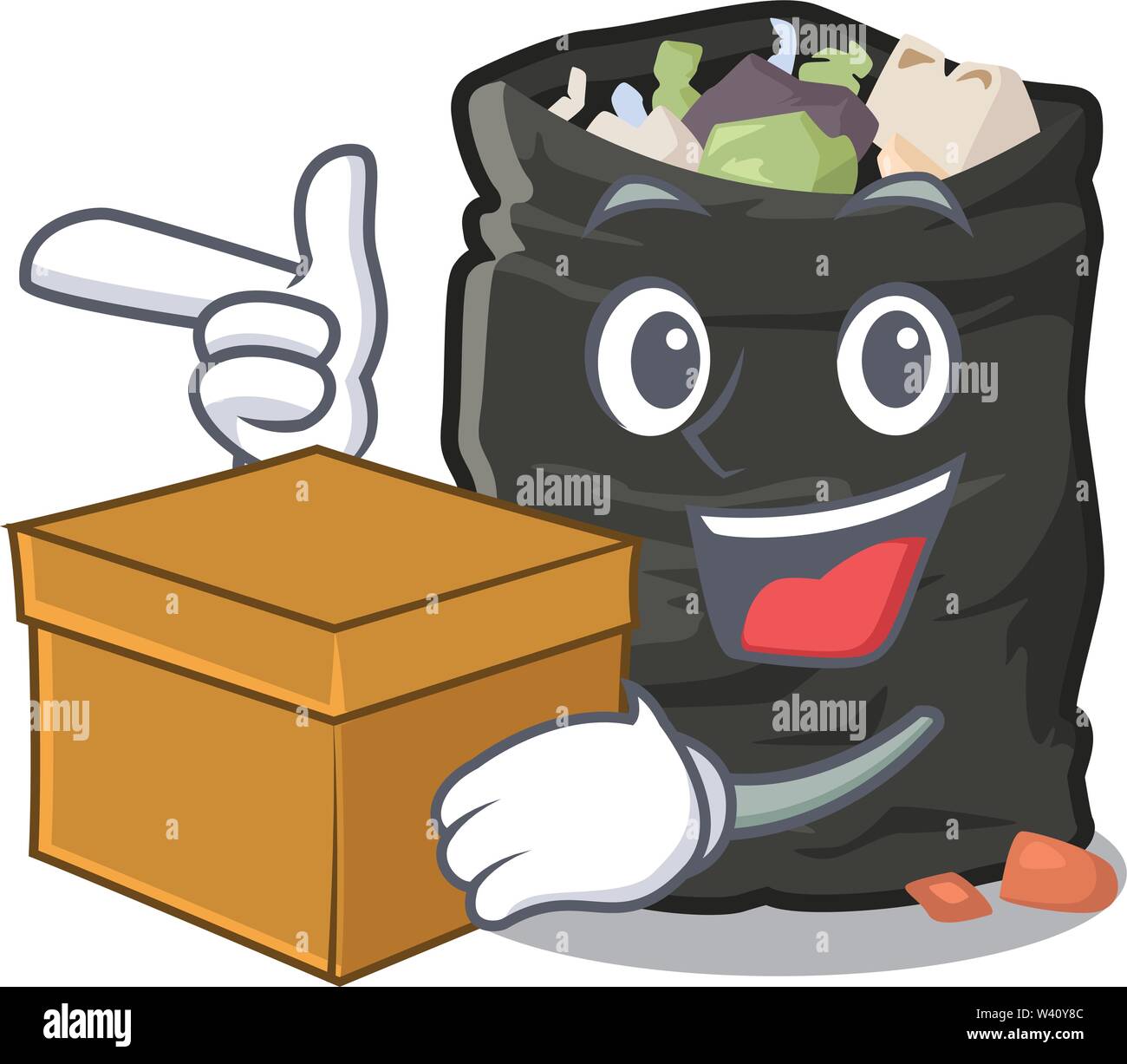 With box garbage bag in the cartoon shape vector illustration Stock ...