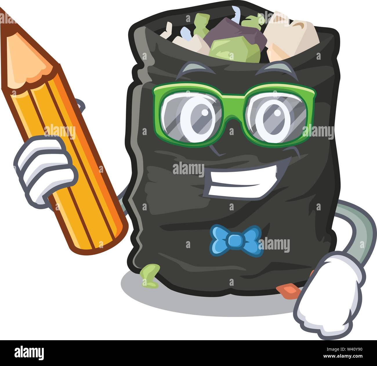 Student garbage bag in the cartoon shape vector illustration Stock ...