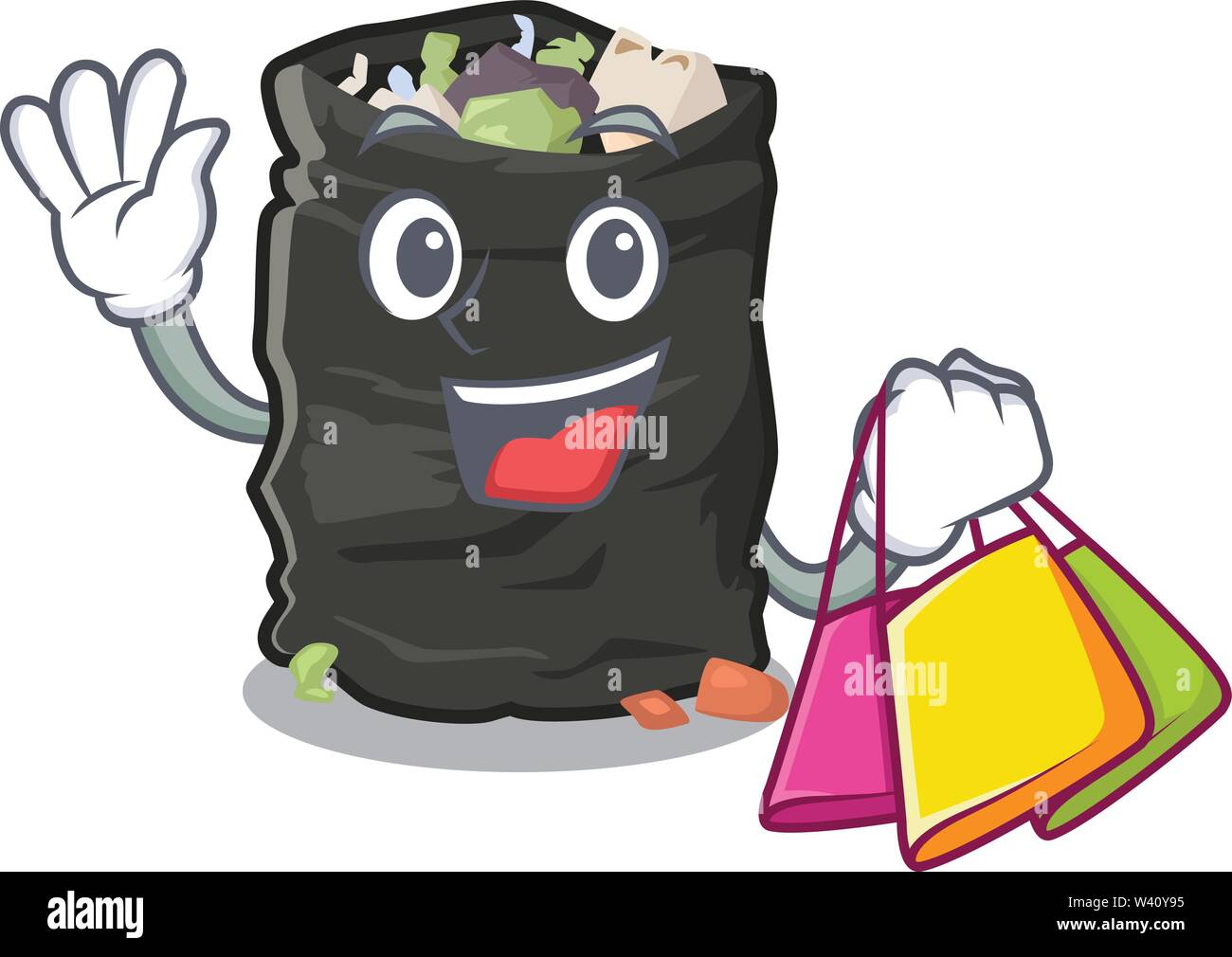 Shopping garbage bag in the cartoon shape vector illustration Stock ...