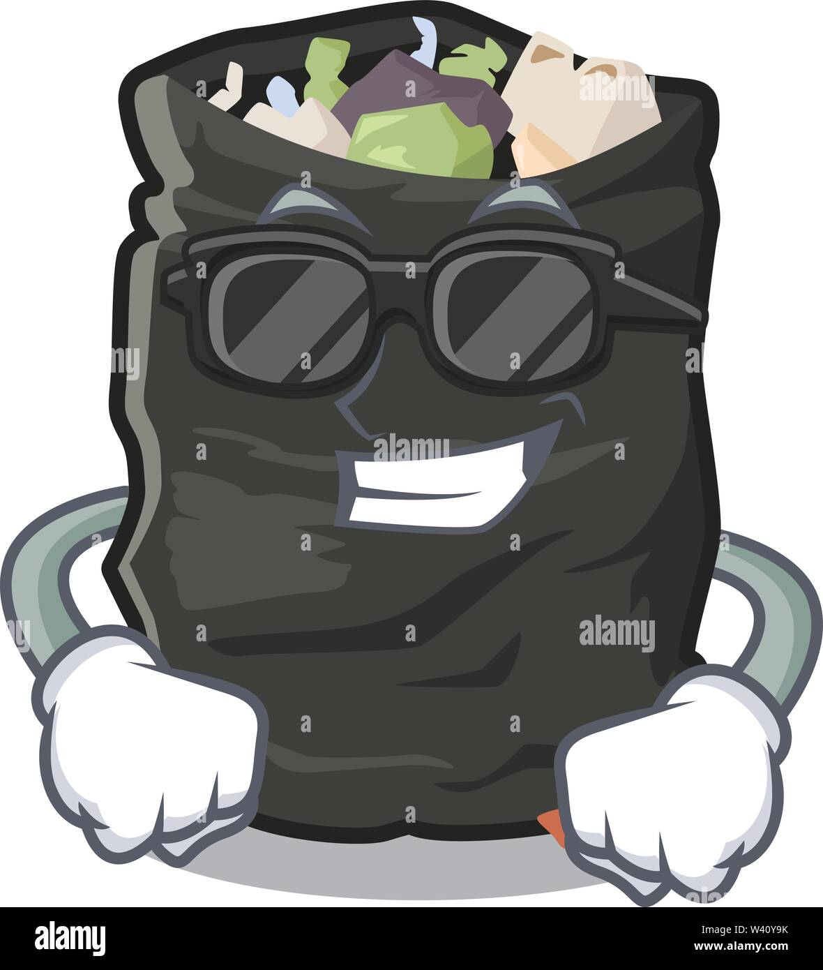 Super cool garbage bag in the cartoon shape vector illustration Stock ...